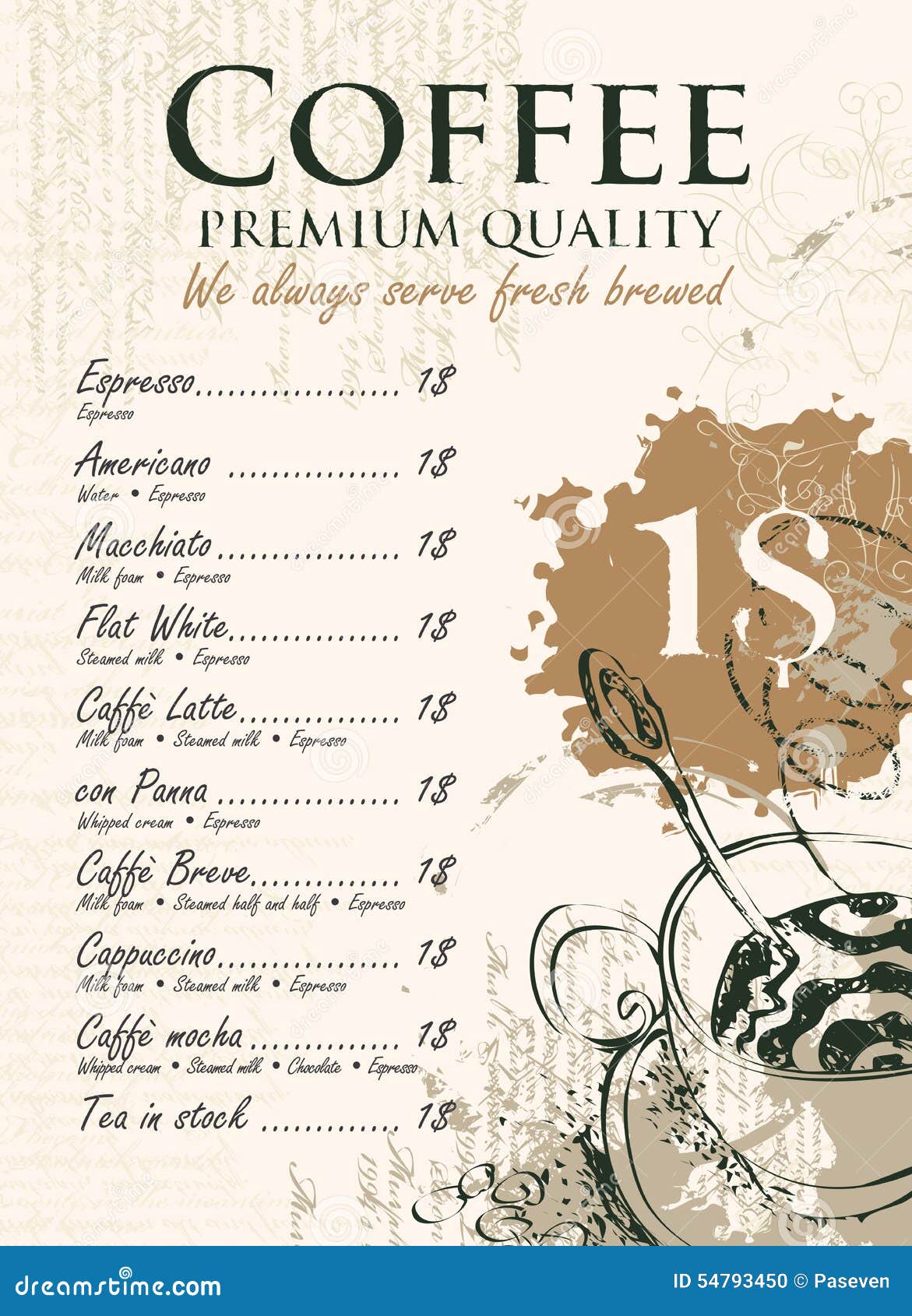 Coffee list stock vector. Illustration of texture, break - 54793450