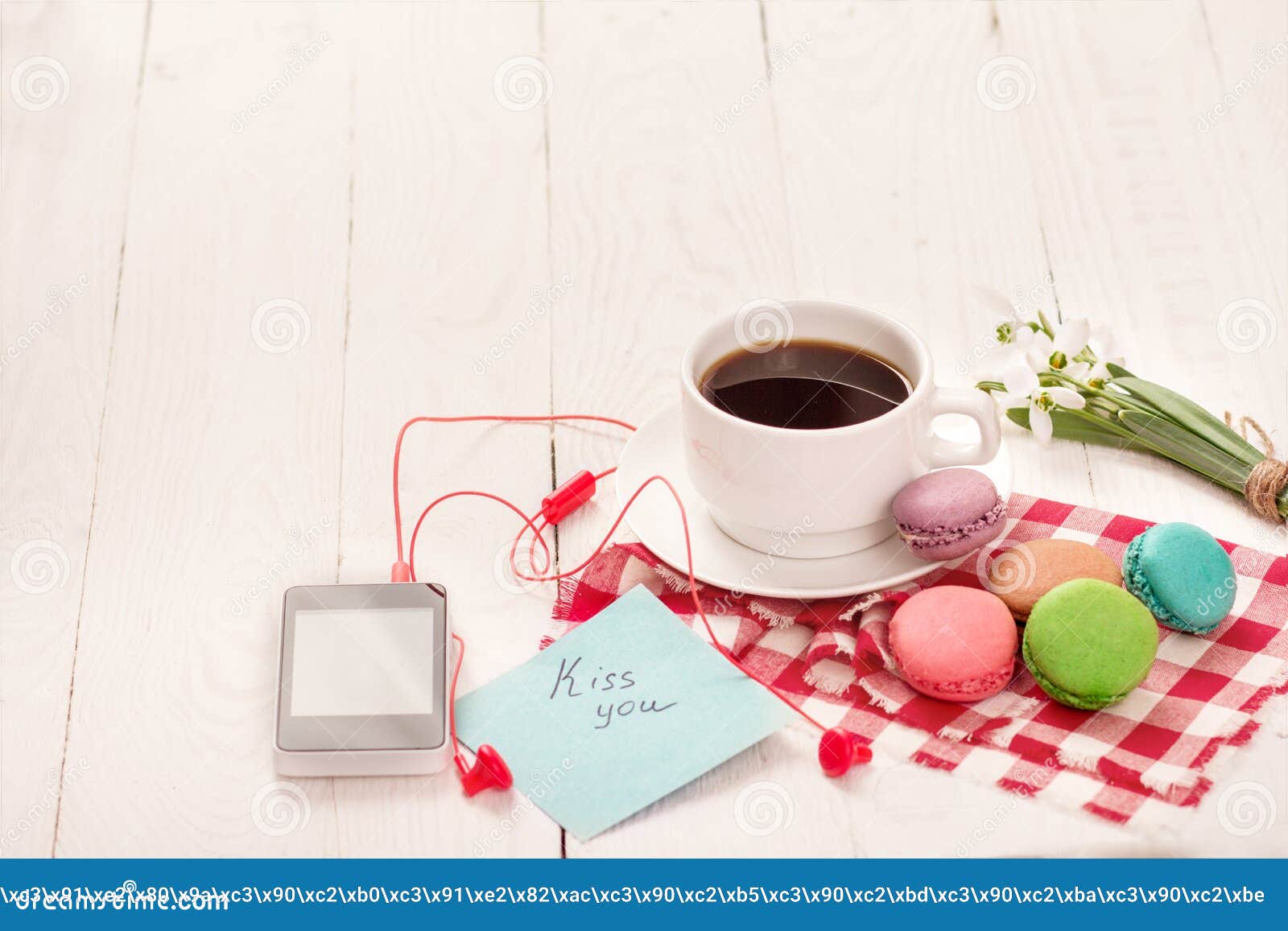 Coffee, Macaroons and Cream with a Good Morning Card Stock Image ...