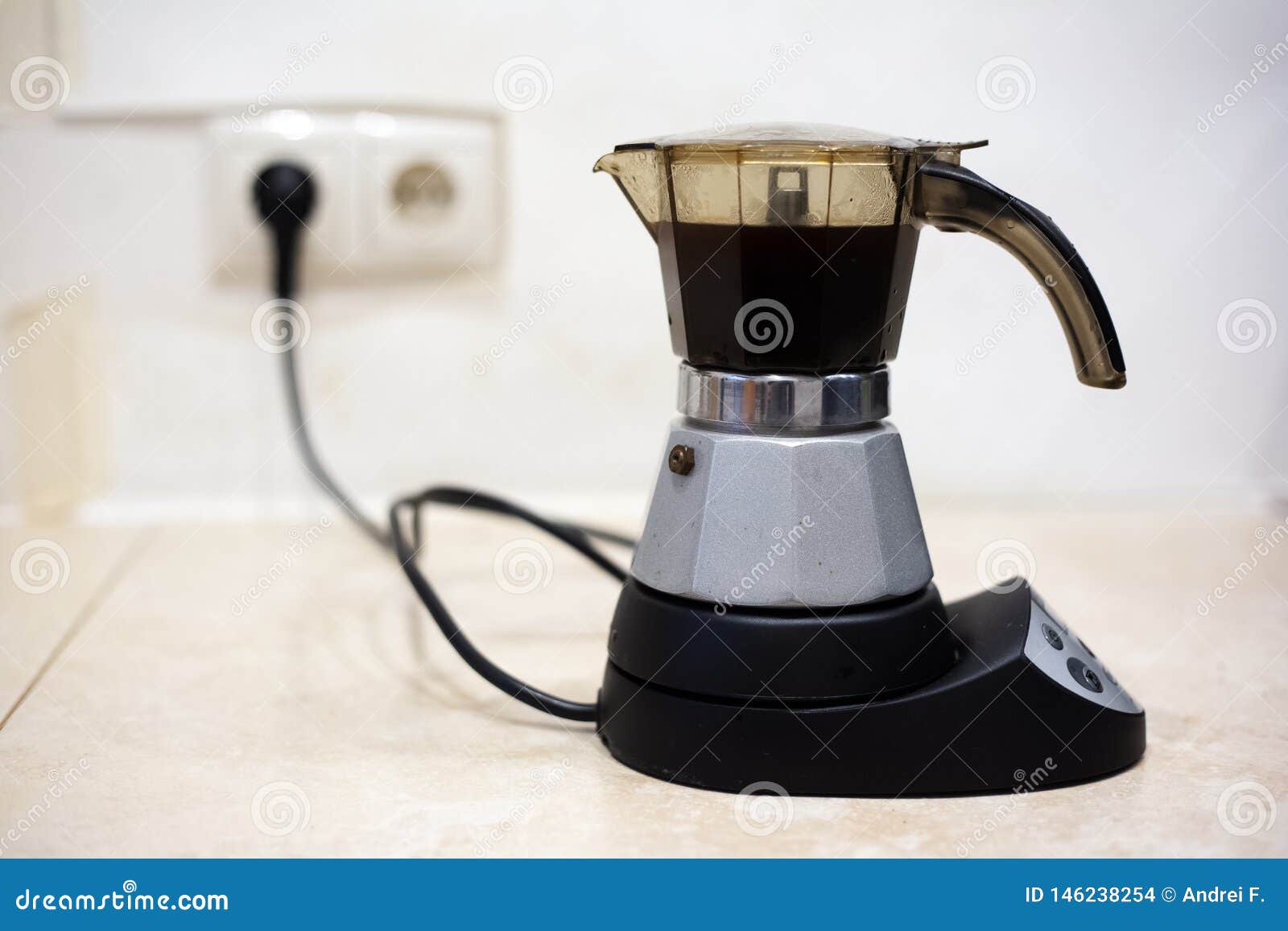 Coffee Machine on the Background of White Wall Stock Photo - Image of ...