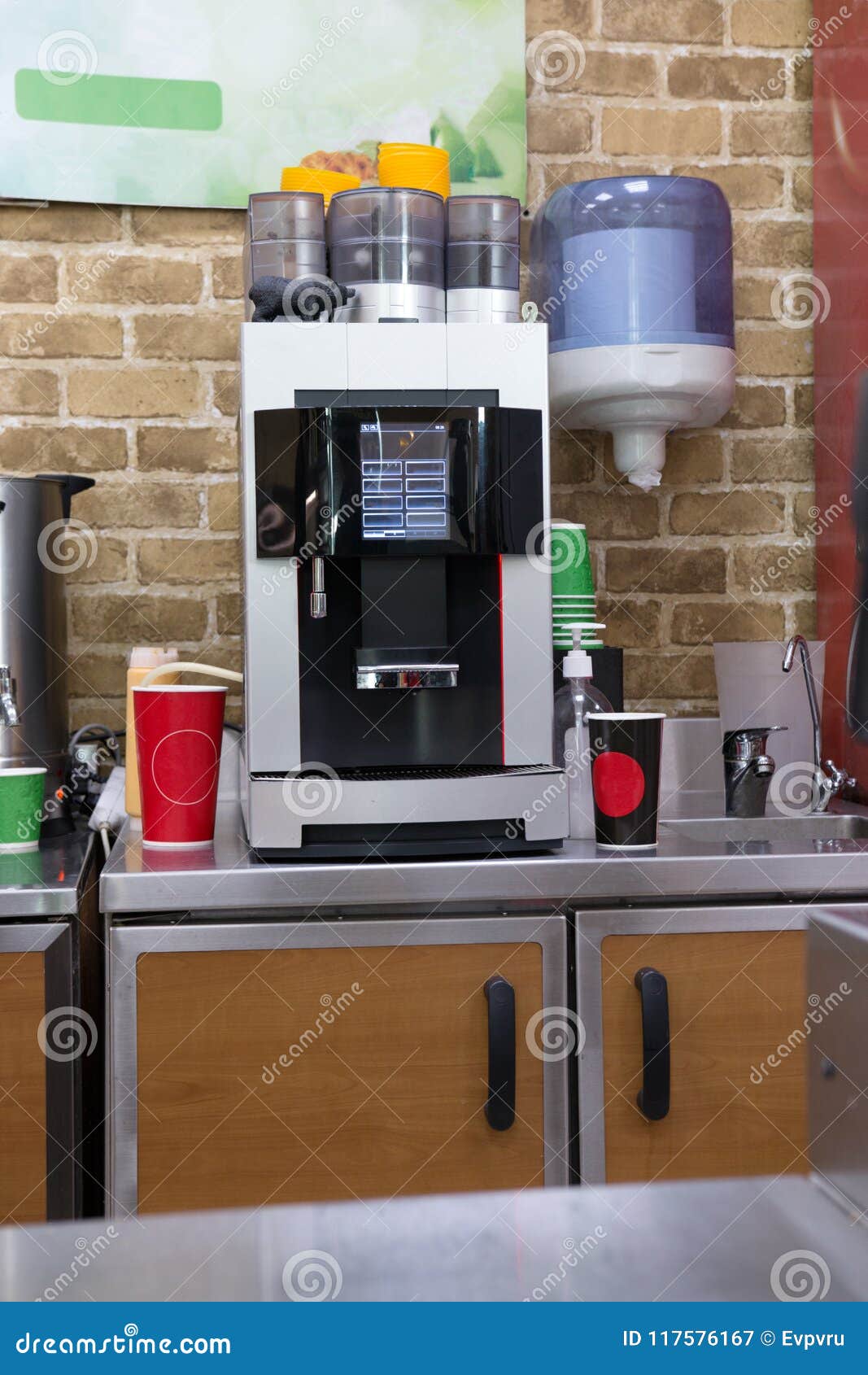 Coffee machine in the cafe stock image. Image of counter - 117576167