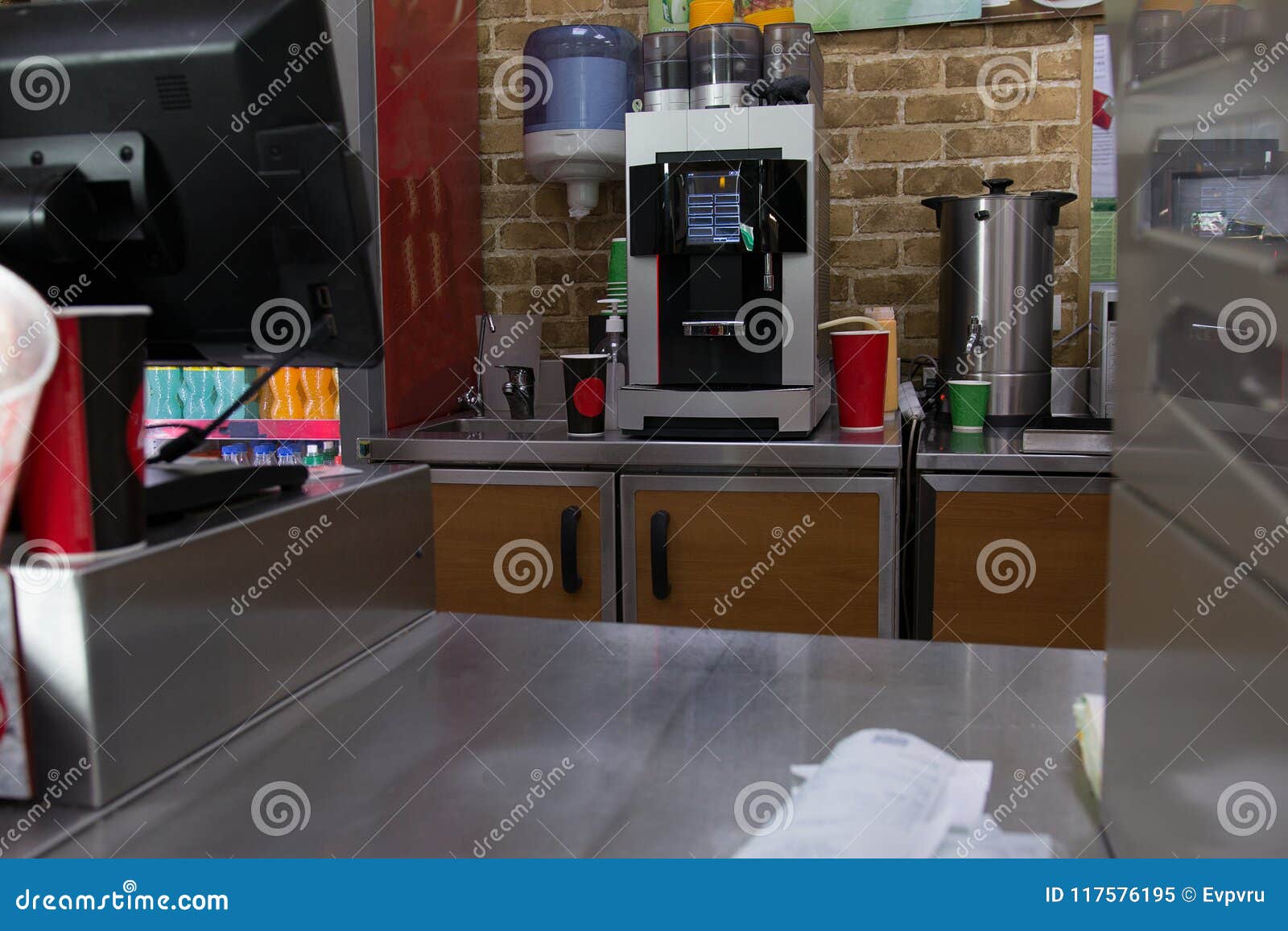 Coffee machine in the cafe stock image. Image of cappuccino - 117576195