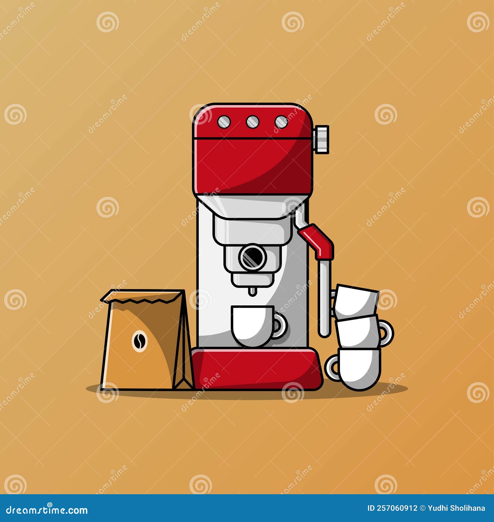 Coffee Machine with Coffee Pack Cartoon and Stack of Cups Stock Vector ...