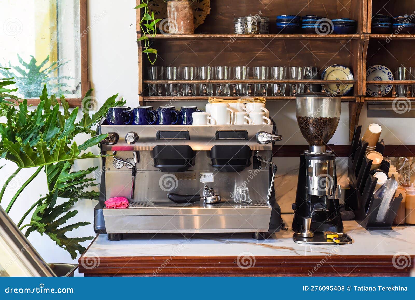 Coffee Machine and Details of Interior in a Coffee Shop Stock Photo ...
