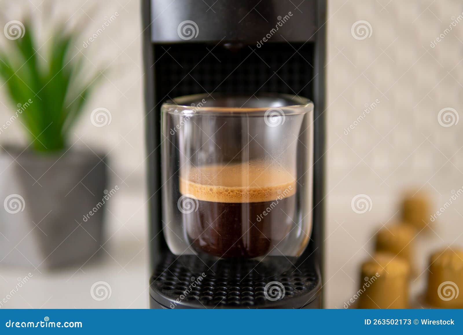 Coffee Machine with Glass of Coffee Stock Image - Image of grains ...