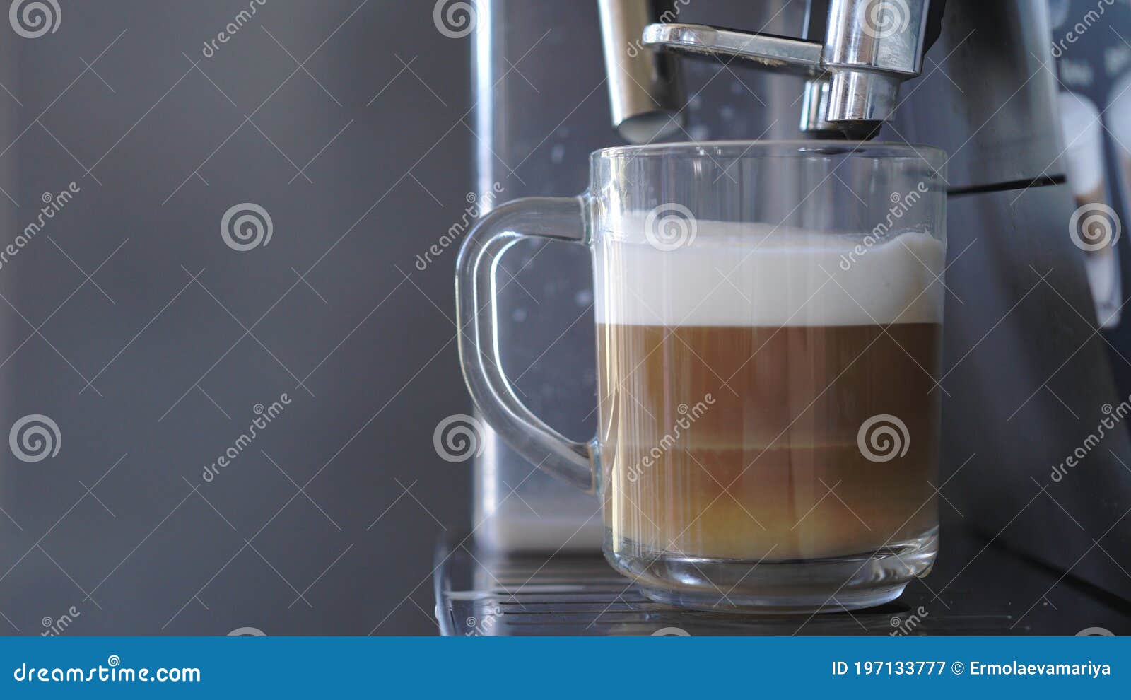 Coffee by Coffee Machine into Glass Transparent Cup, Latte Coffee Stock ...