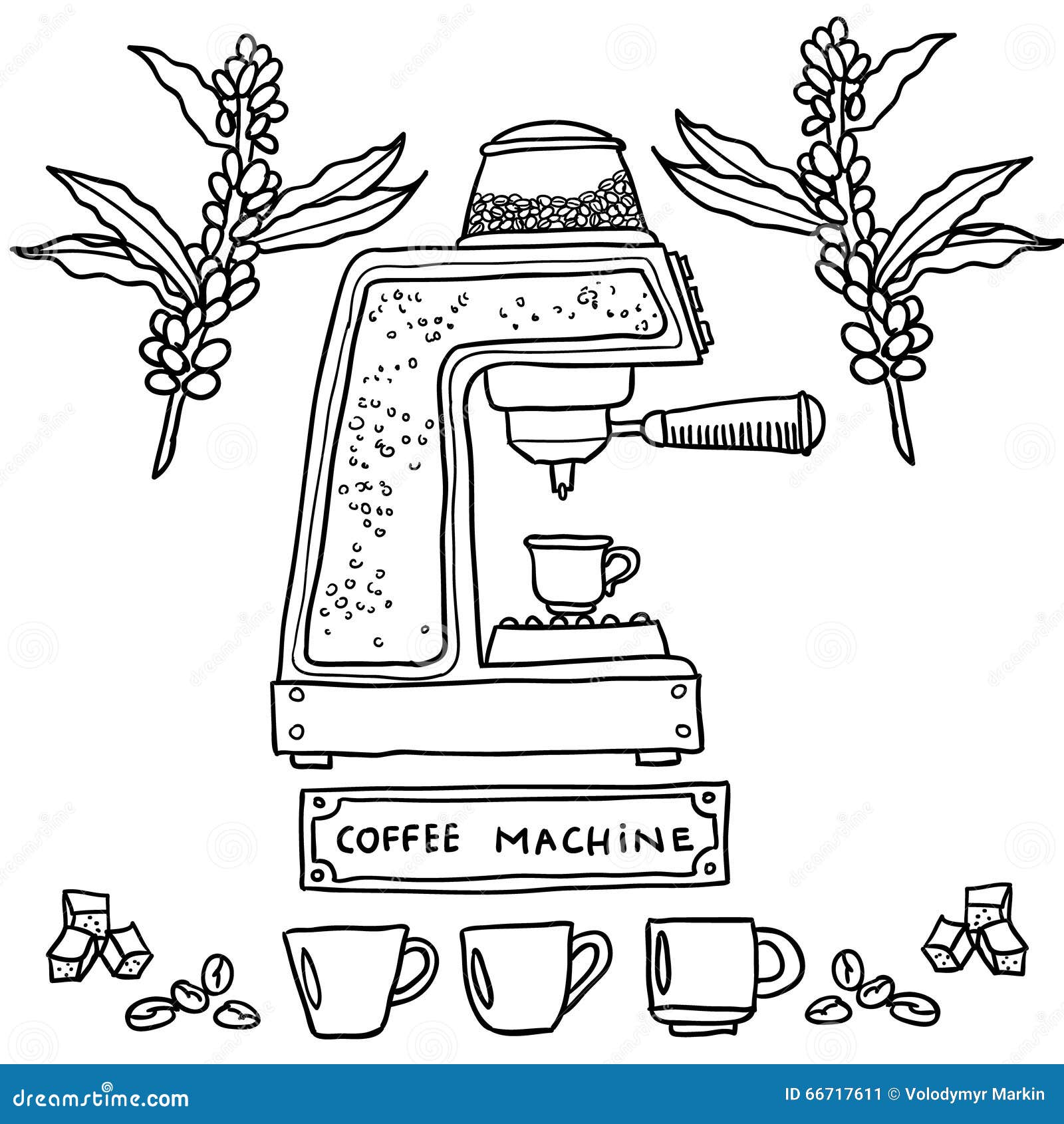Coffee Machine. Hand Drawn Illustration Stock Vector - Illustration of ...