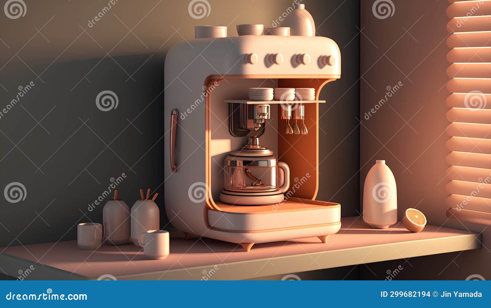 Coffee Machine in Modern Interior. 3d Render Illustration Stock ...