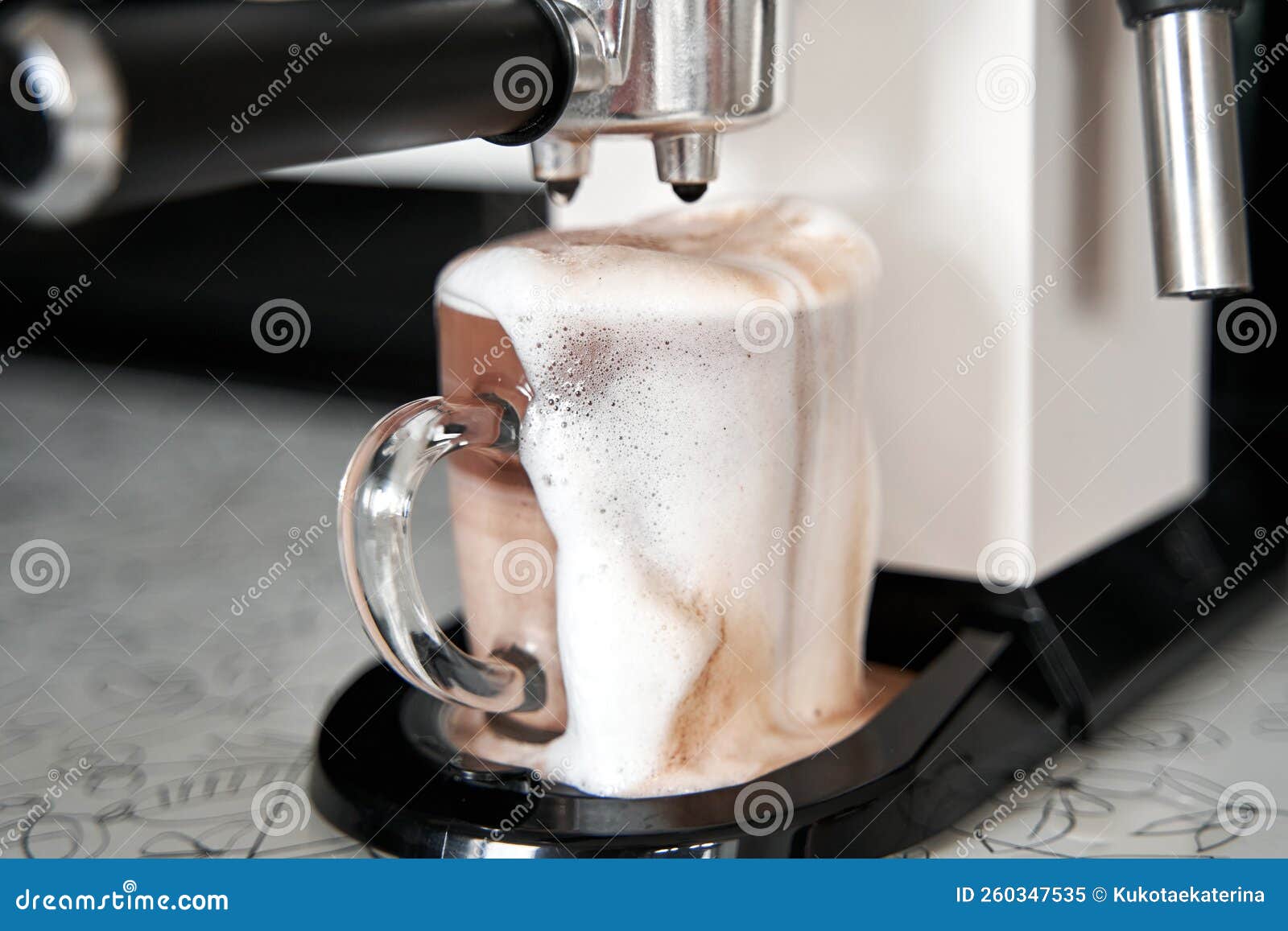Coffee Machine Overfilled Cup with Coffee Close Up Stock Image - Image ...