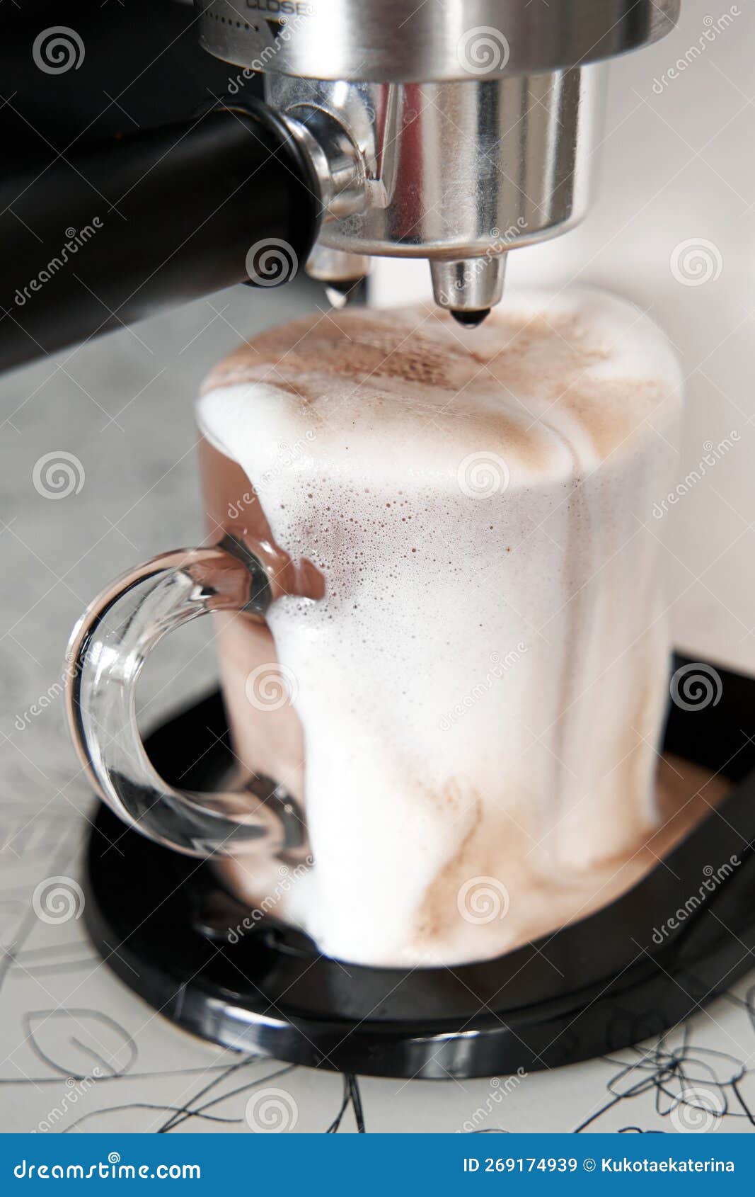 Coffee Machine Overfilled Cup with Coffee Close Up Stock Image - Image ...