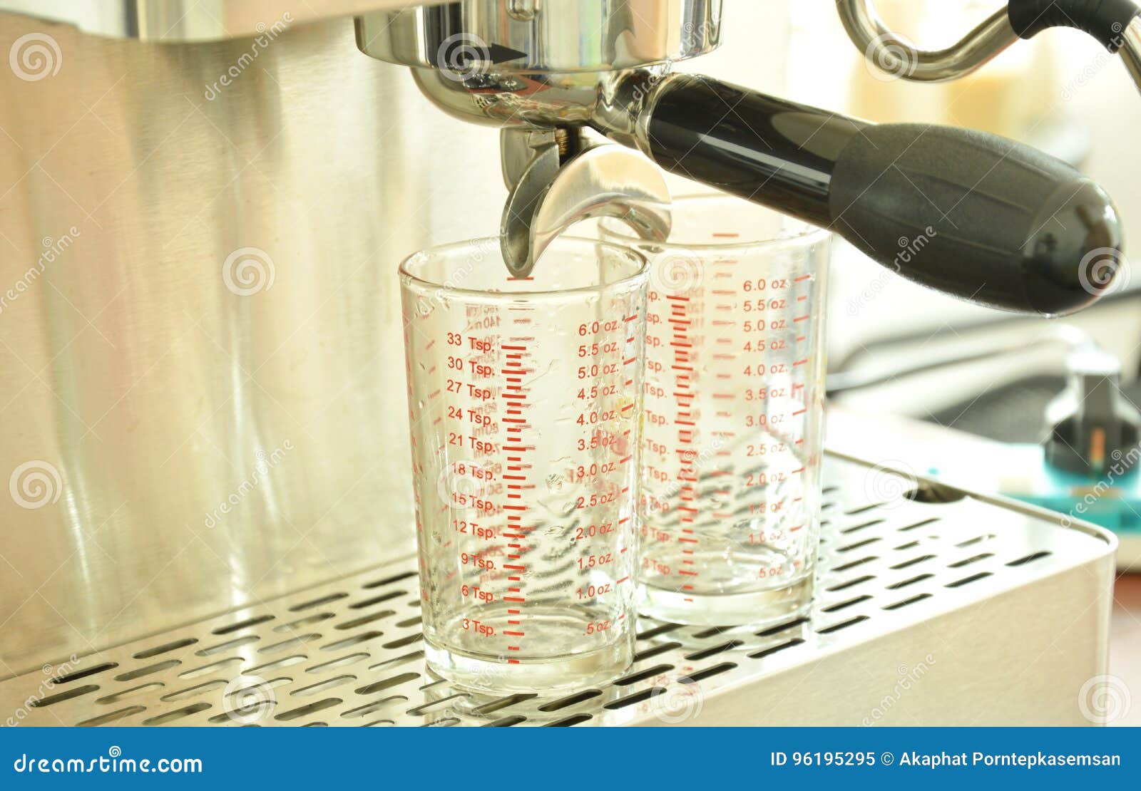 Coffee Machine Prepare To Make Fresh Coffee with Measuring Glass Stock ...