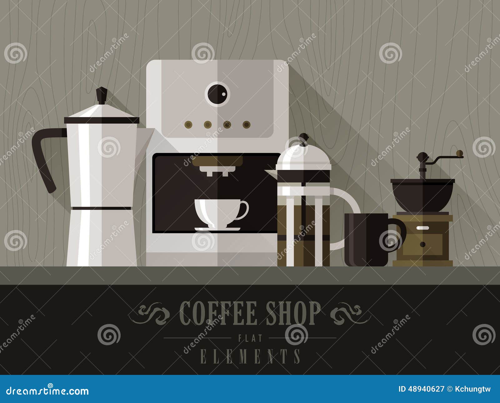 Coffee Machine Set in Flat Design Stock Vector - Illustration of life ...