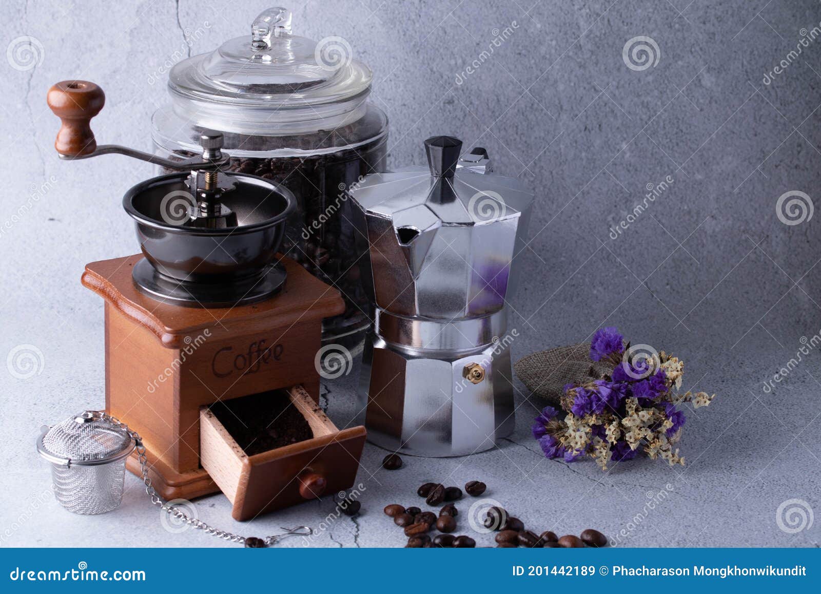 Coffee Machine Set, Coffee Kettle, Coffee Grinder Stock Image - Image ...