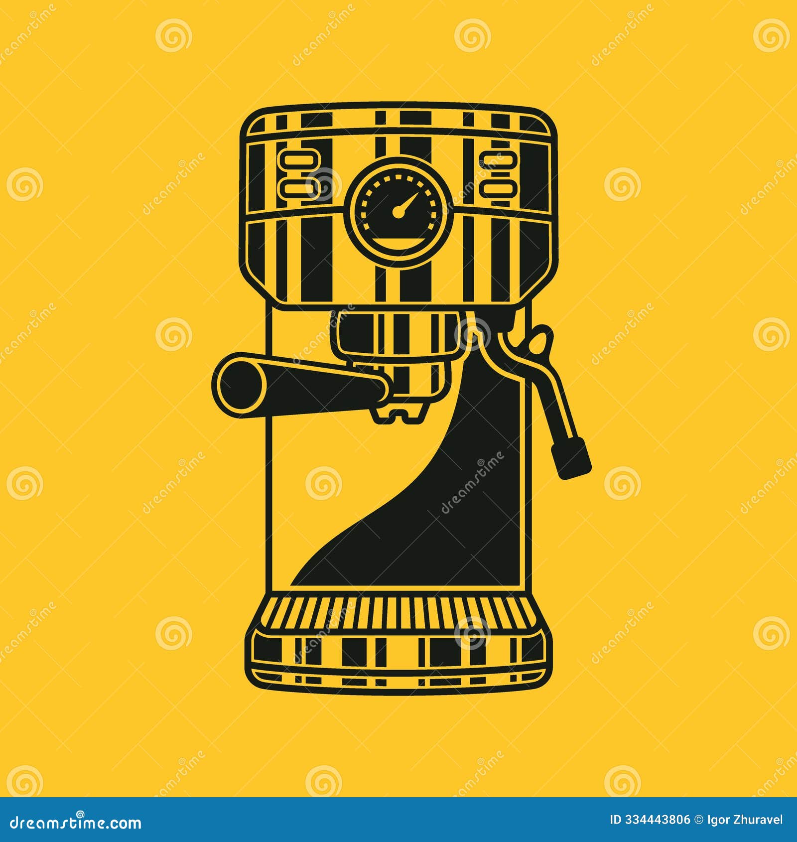 Coffee Machine Vector Illustration in Black Style on Yellow Background ...