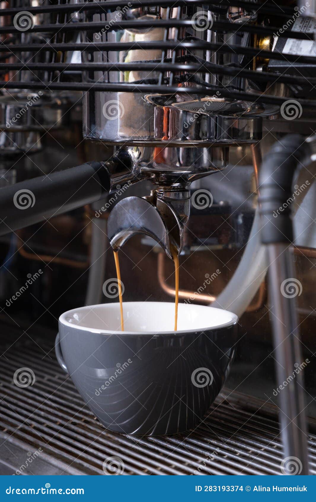 Coffee Machine in Working Process. Coffee is Poured into a Cup Stock ...
