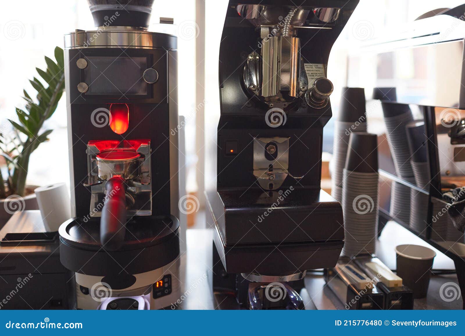Coffee Machines in Cafe stock photo. Image of modern - 215776480