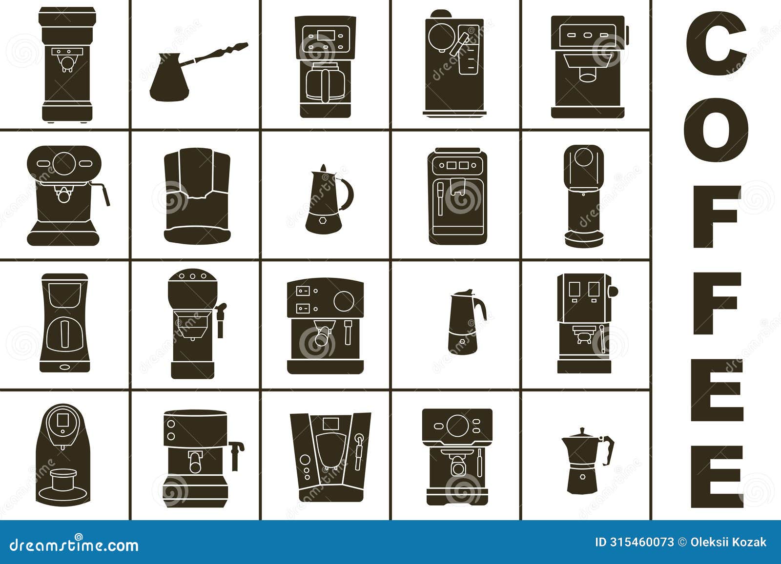 Coffee Machines. Different Types of Coffee Machines Stock Vector ...