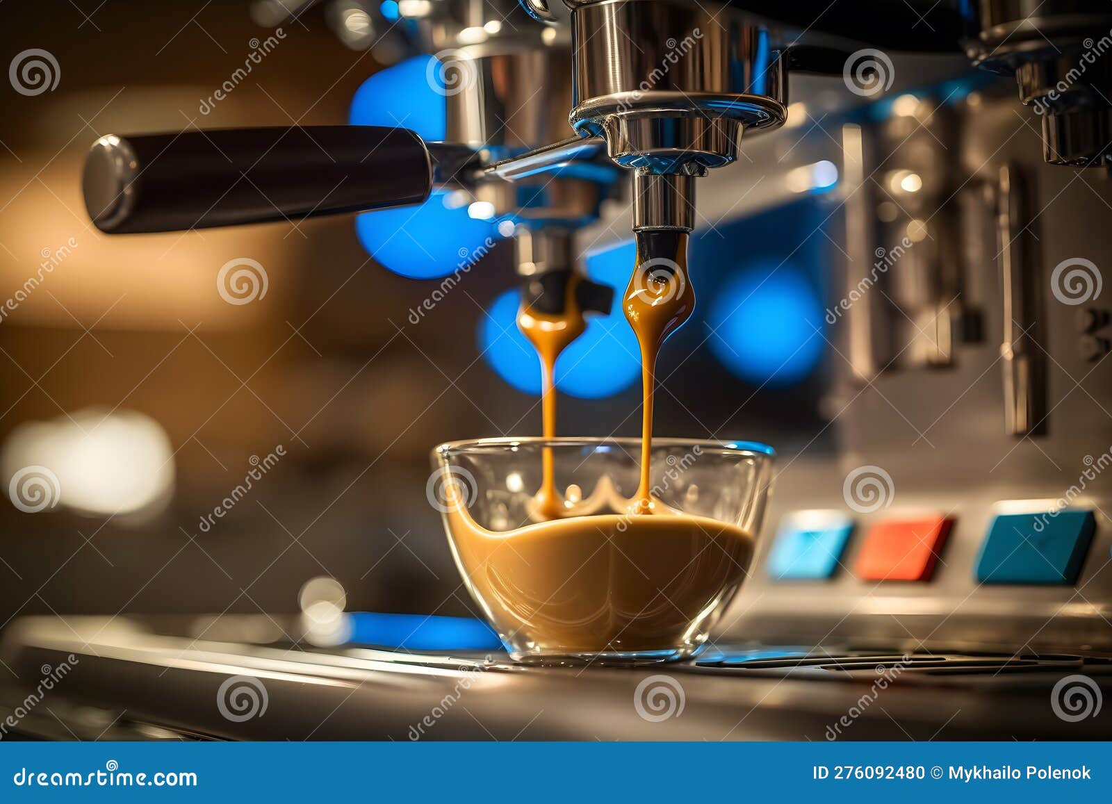 Coffee Made in Professional Espresso Machine Pouring into a Cup. Neural ...