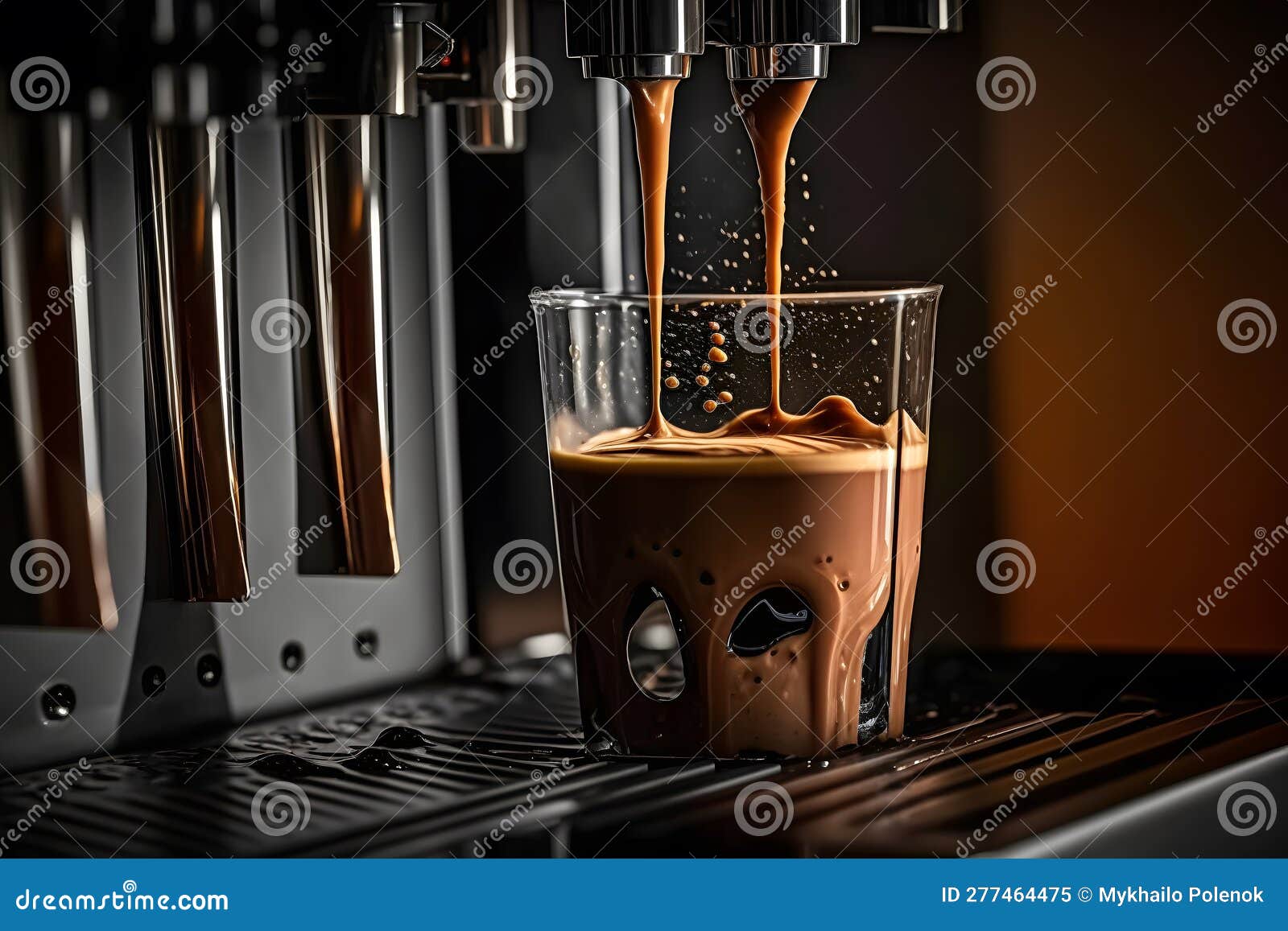 Coffee Made in Professional Espresso Machine Pouring into a Cup. Neural ...