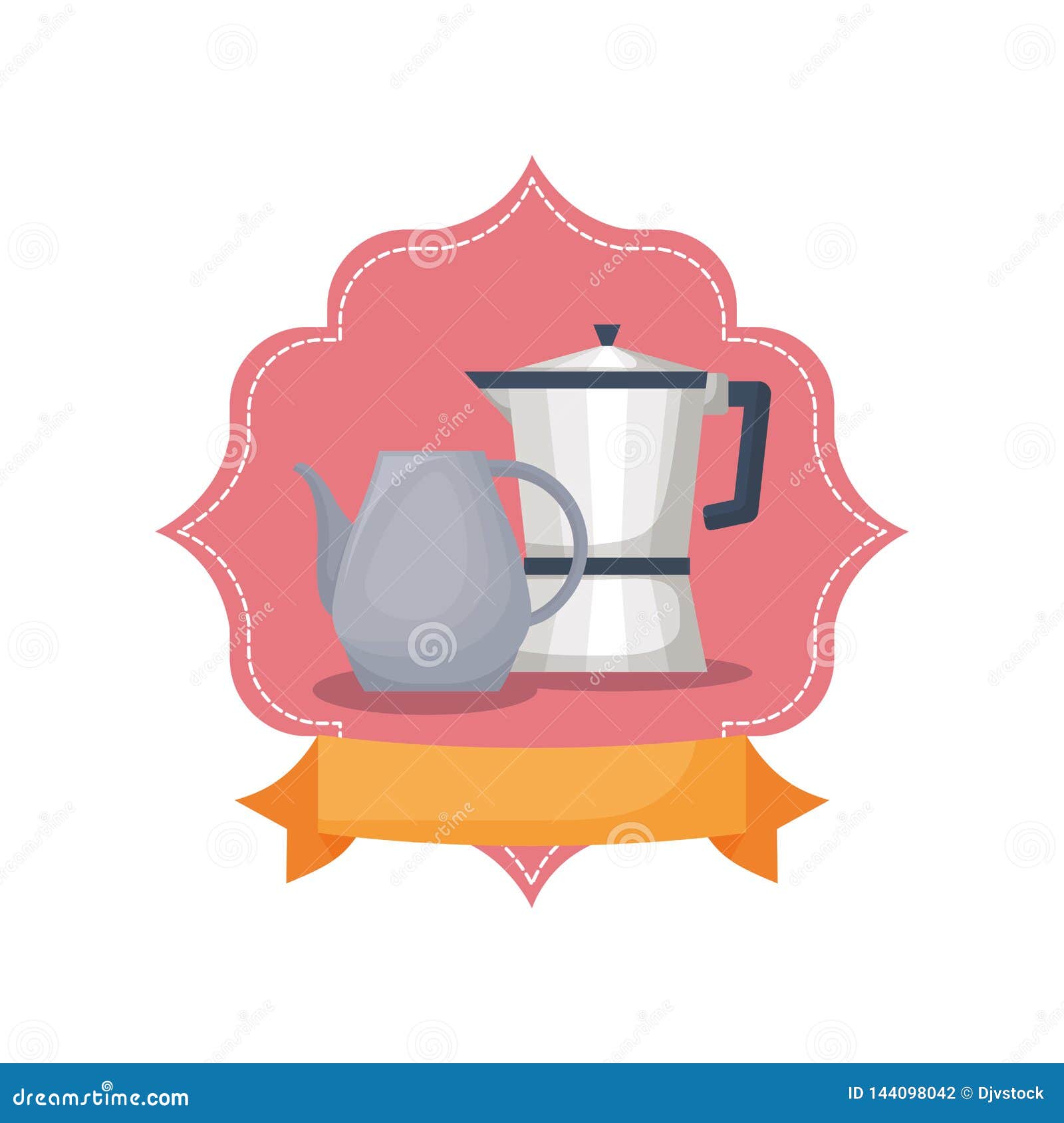 Coffee Maker and Ceramic Pitcher Banner Emblem Stock Illustration ...