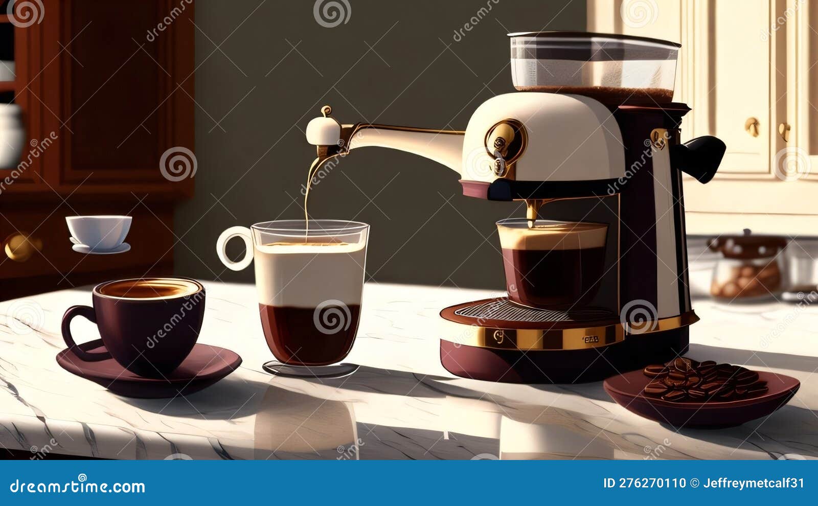 Coffee Maker in Fancy Kitchen Stock Illustration - Illustration of ...