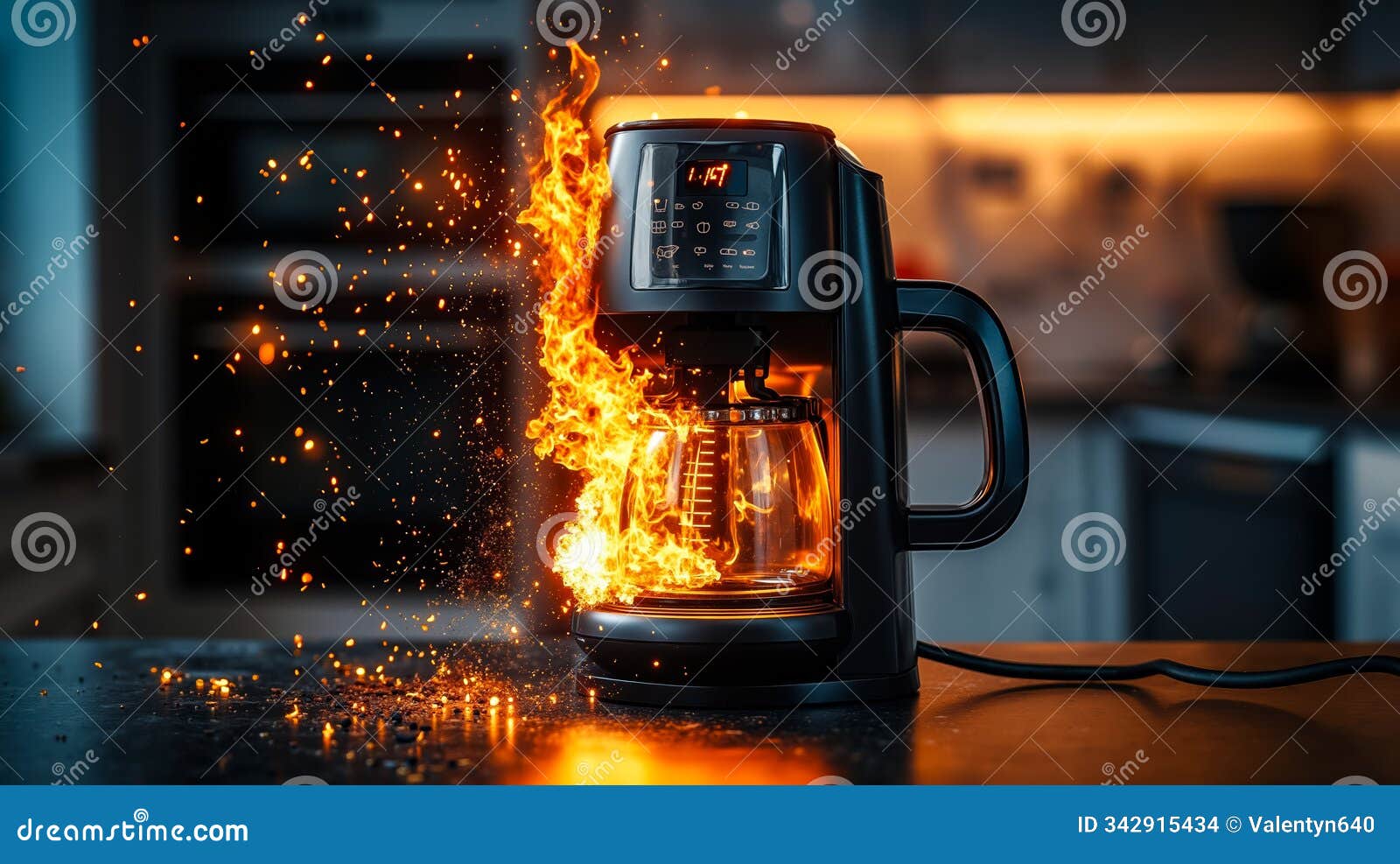 A Coffee Maker with a Fire Coming Out of it Stock Photo - Image of ...