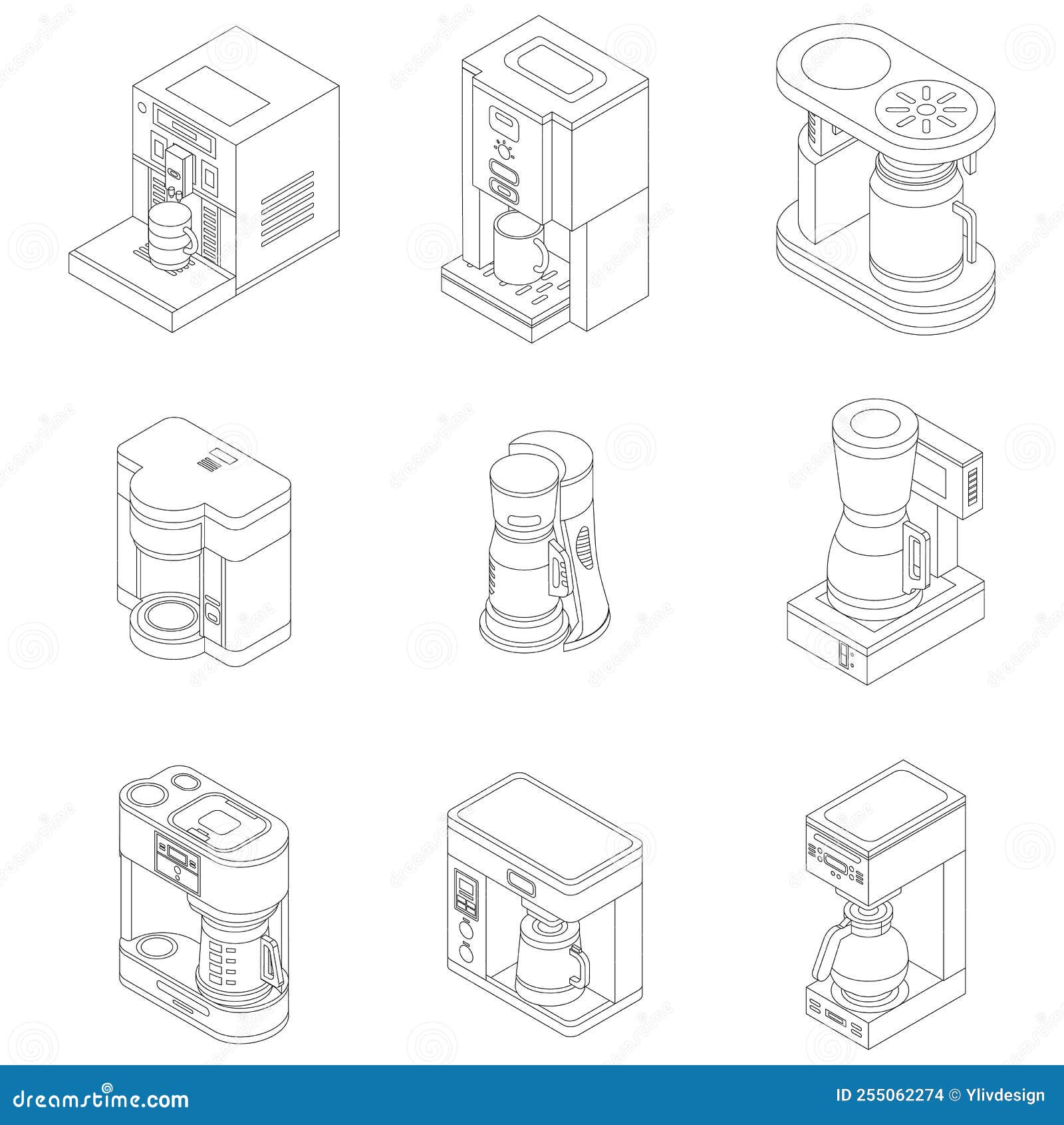 Coffee Maker Icon Set Vector Outline Stock Vector - Illustration of ...