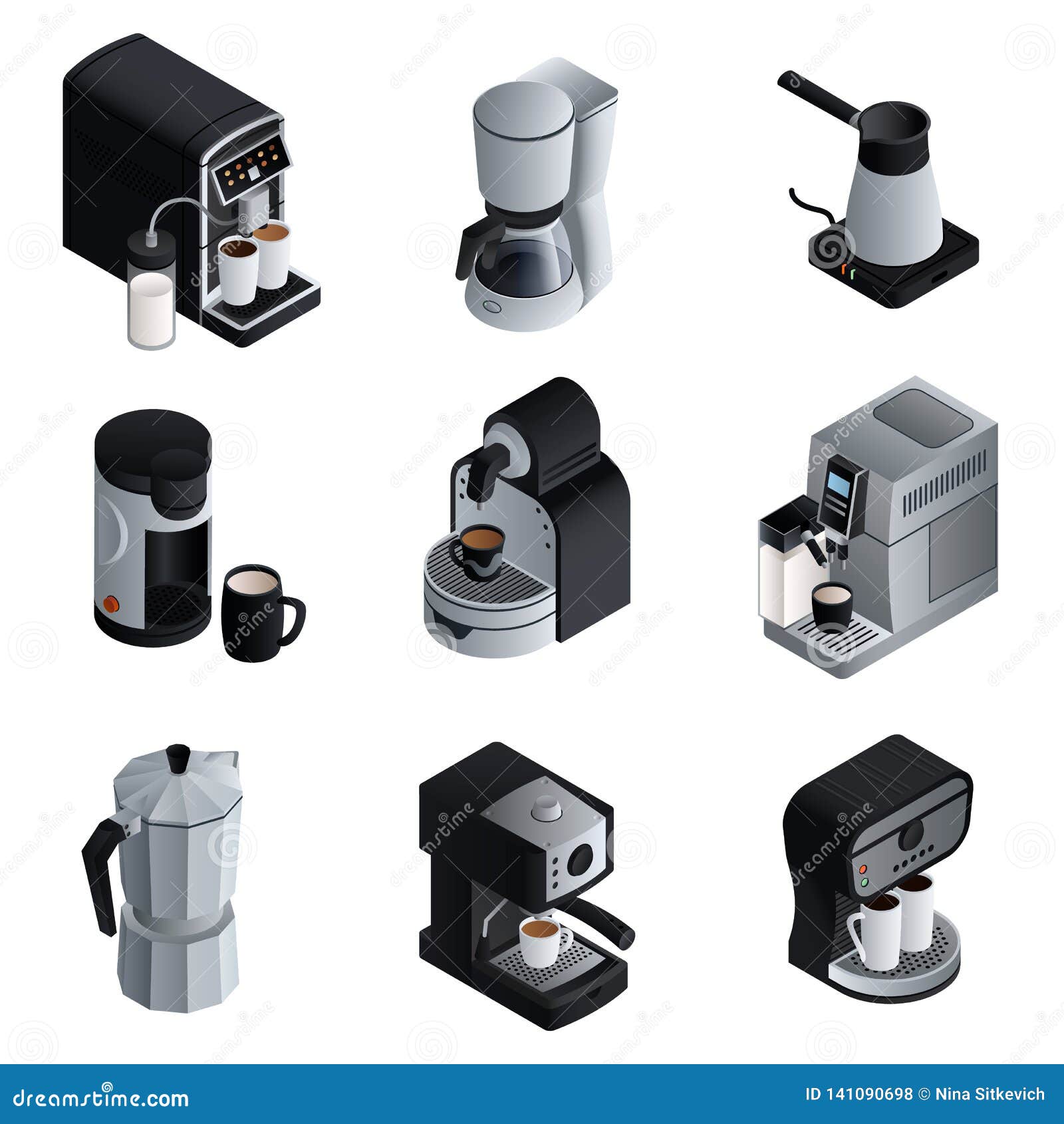 Coffee Maker Icons Set, Isometric Style Stock Vector - Illustration of ...