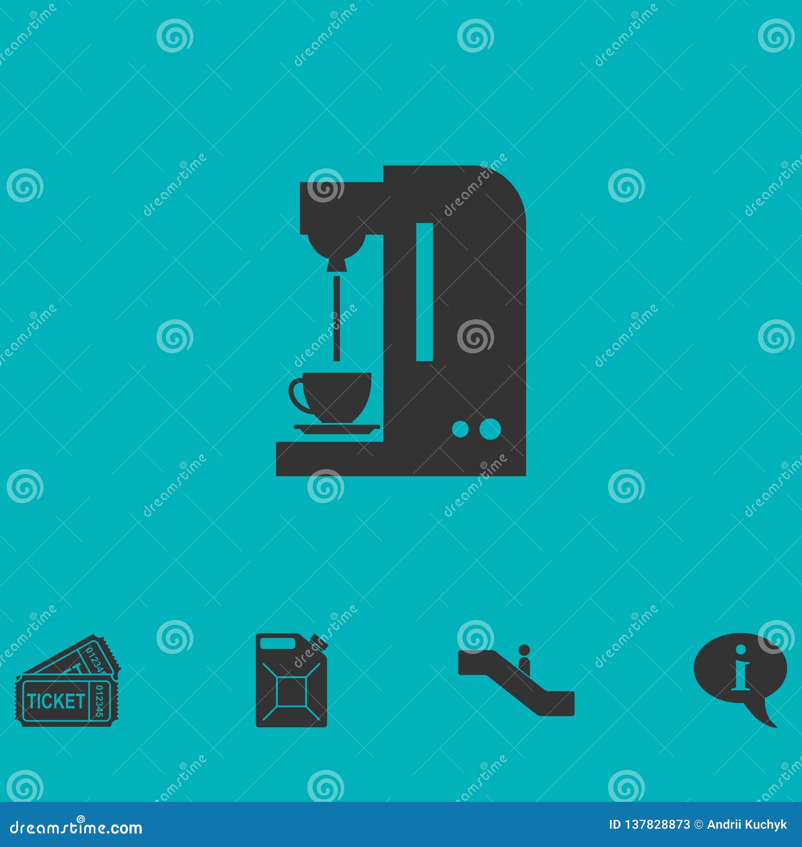 Coffee Maker Machine Icon Flat Stock Vector - Illustration of automatic ...