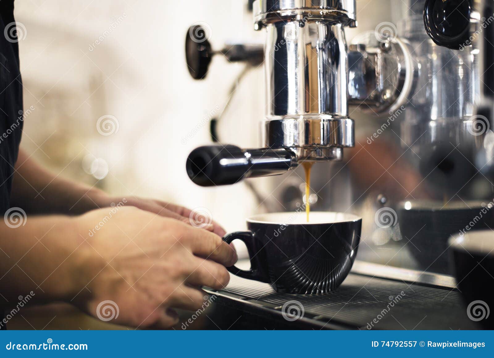Cafe Barista Using Manual Lever Espresso Coffee Extractor Hand Press ...