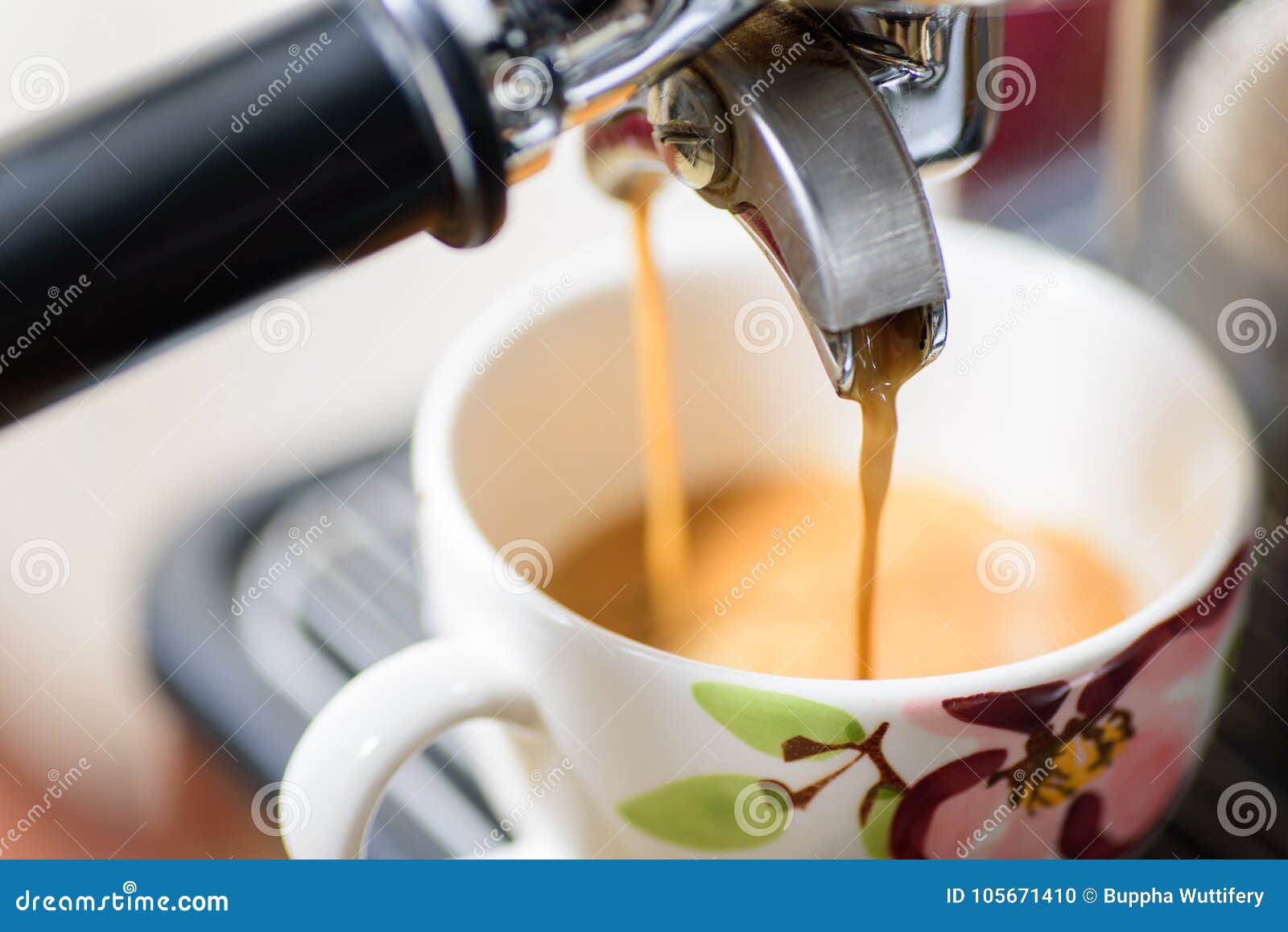 Hot Coffee Flowing into a Cup Stock Photo - Image of machine, drink ...