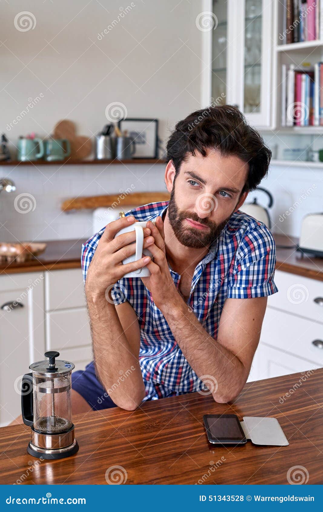 Coffee man kitchen stock photo. Image of beard, domestic - 51343528