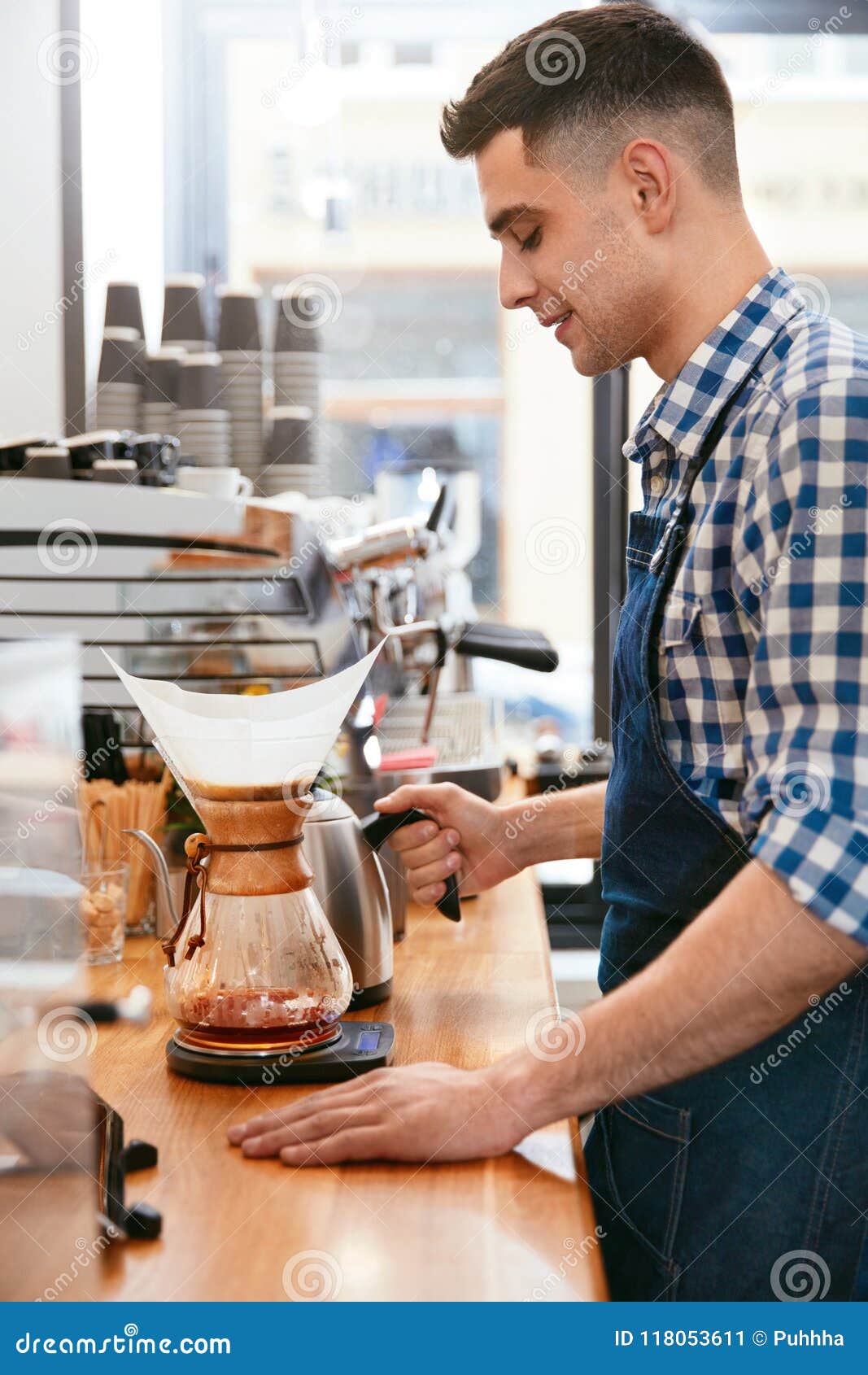 Coffee. Man Making Drink in Cafe Stock Image - Image of high, nutrition ...