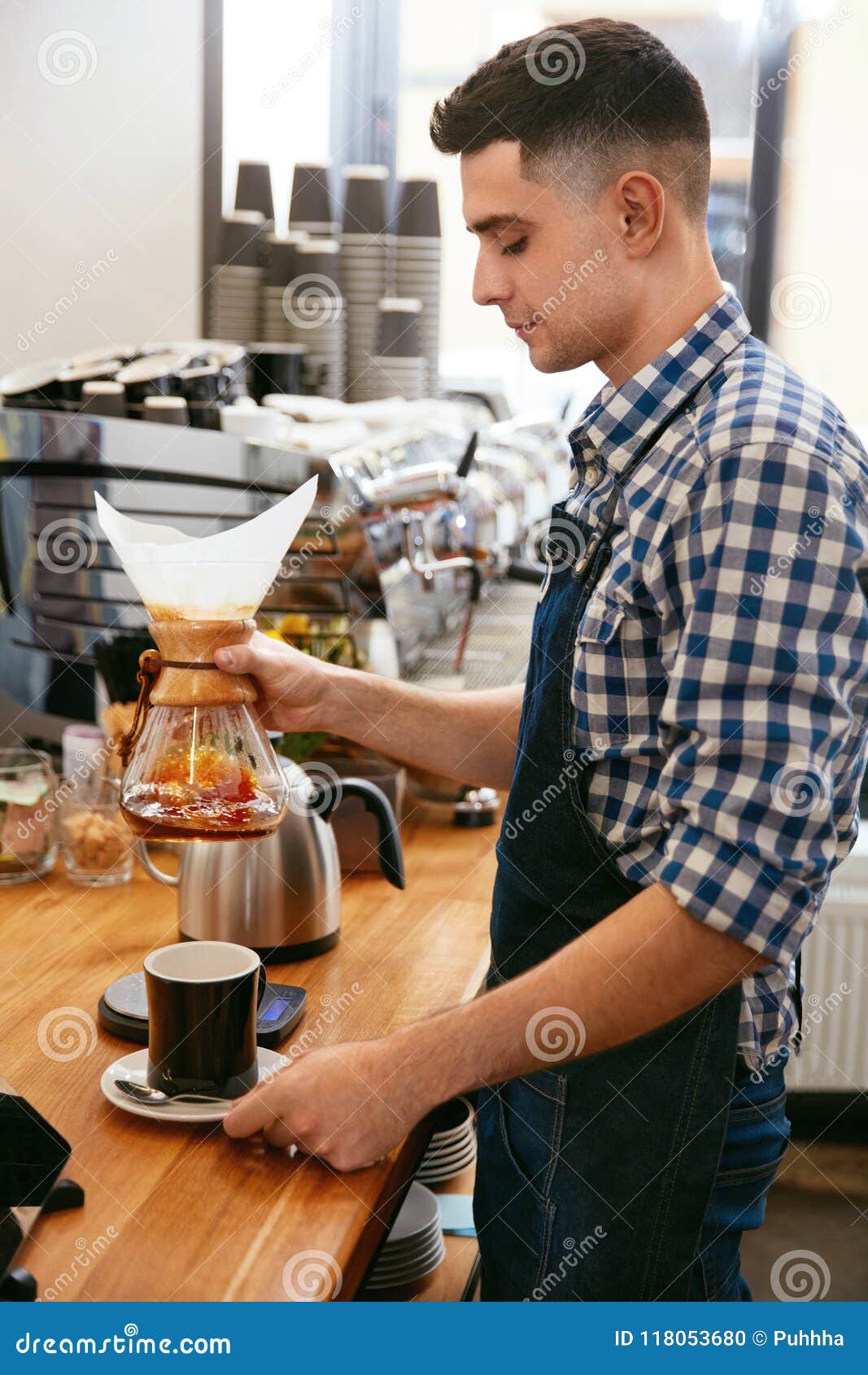 Coffee. Man Making Drink in Cafe Stock Photo - Image of shop, adult ...