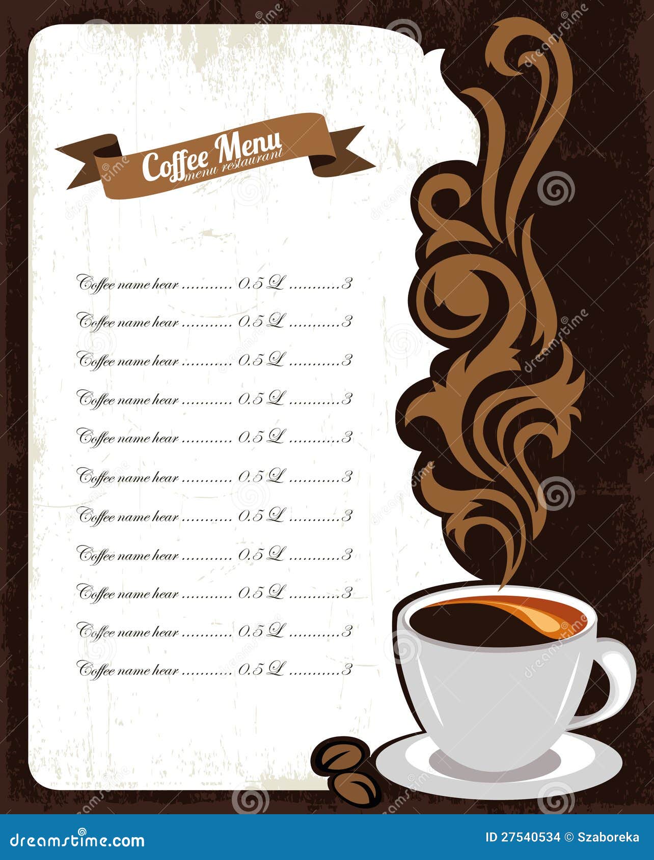 Coffee menu design stock vector. Illustration of menu - 27540534