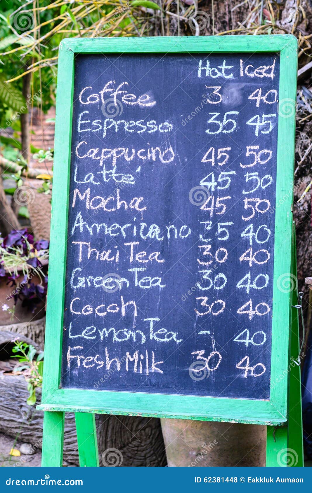 Coffee Menu Hand Written in English with Chalk on Green Frame ...