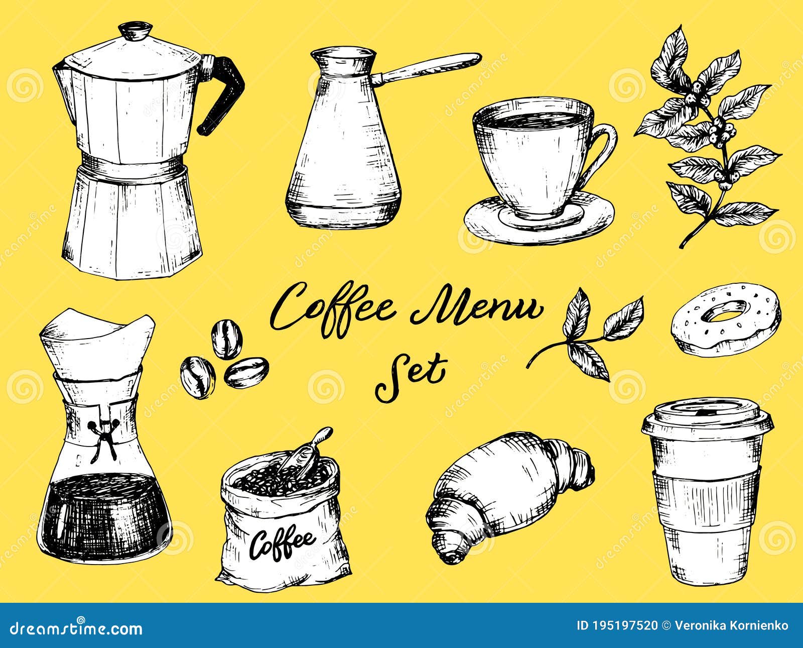 Coffee Menu Illustrations Set. Restaurant or Cafe Menu Design Template ...