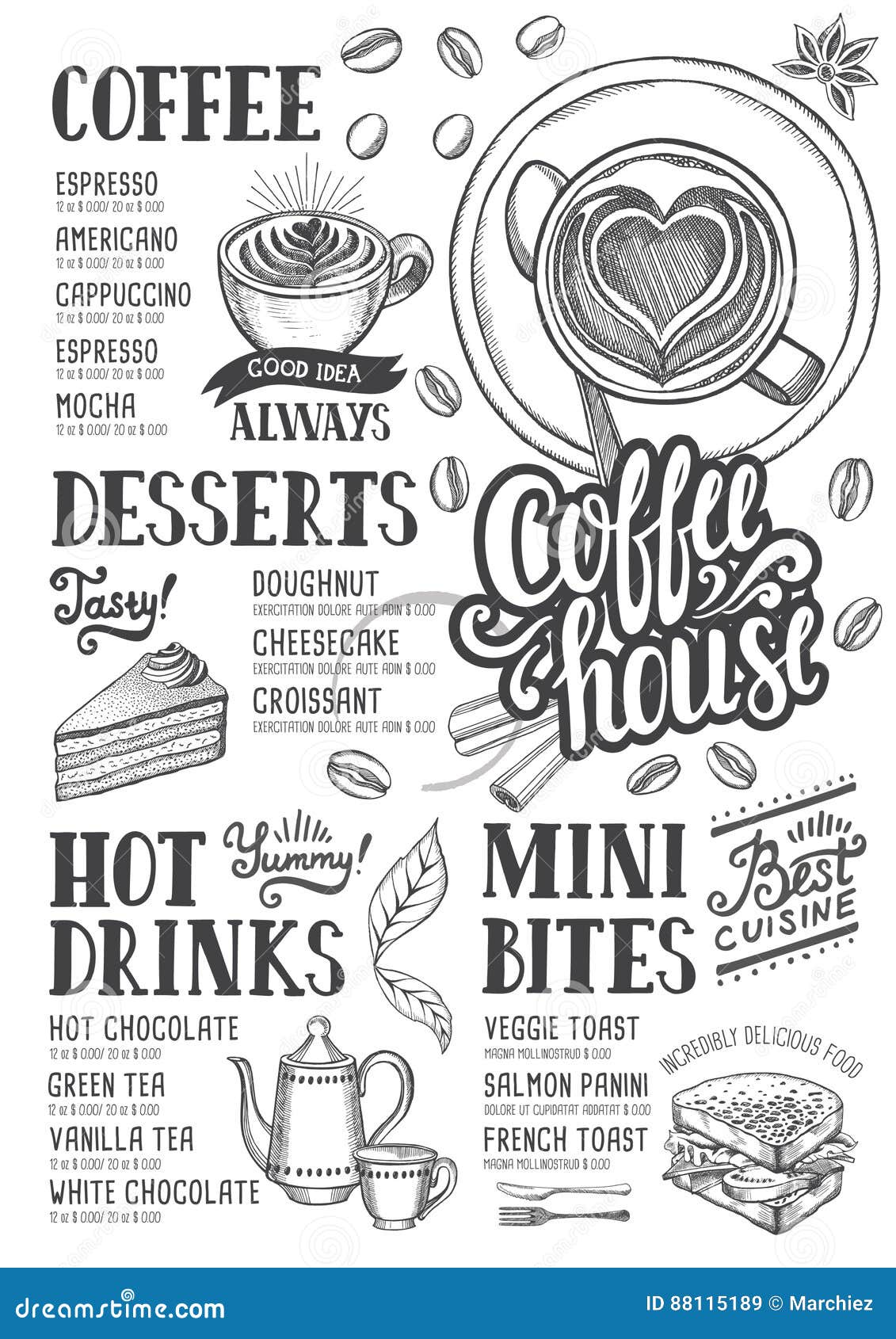 Coffee Menu Restaurant, Food Template. Stock Vector - Illustration of ...