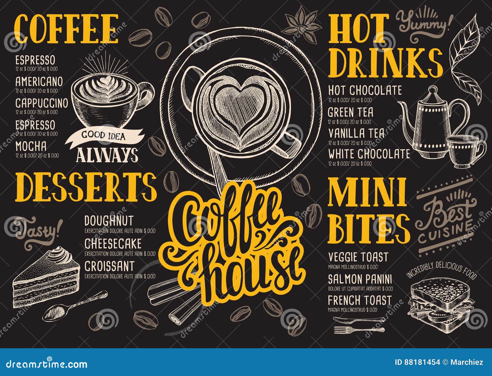 Coffee Menu Restaurant, Food Template. Stock Vector - Illustration of ...