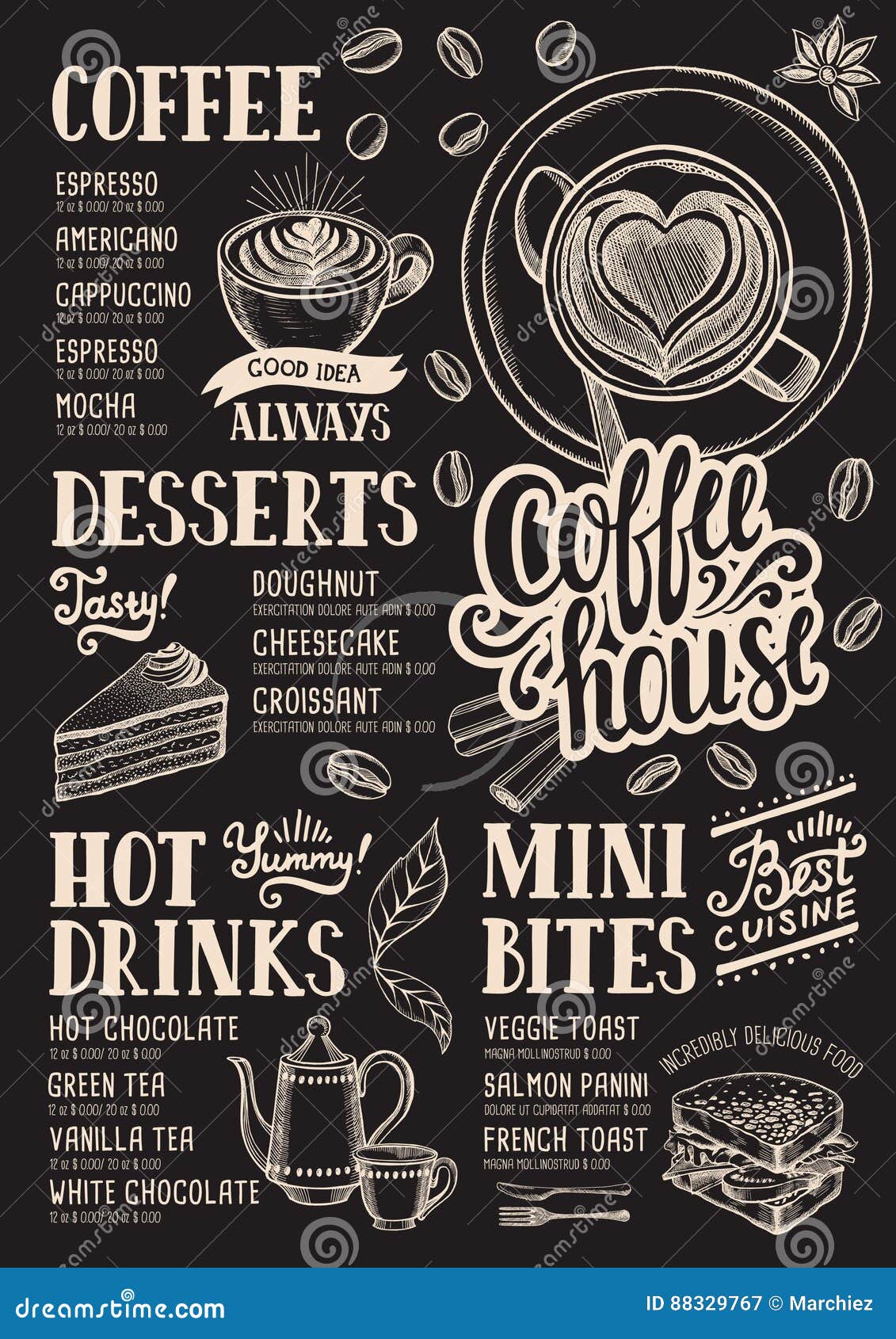 Coffee Menu Restaurant, Food Template. Stock Vector - Illustration of ...