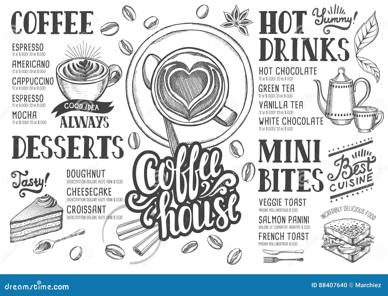 Coffee Menu Restaurant, Food Template. Stock Vector - Illustration of ...