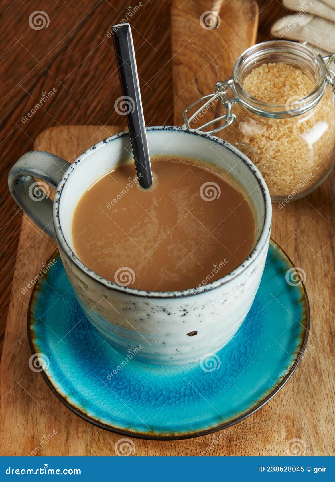 Coffee with Milk and Brown Sugar Stock Image - Image of shop, wood ...