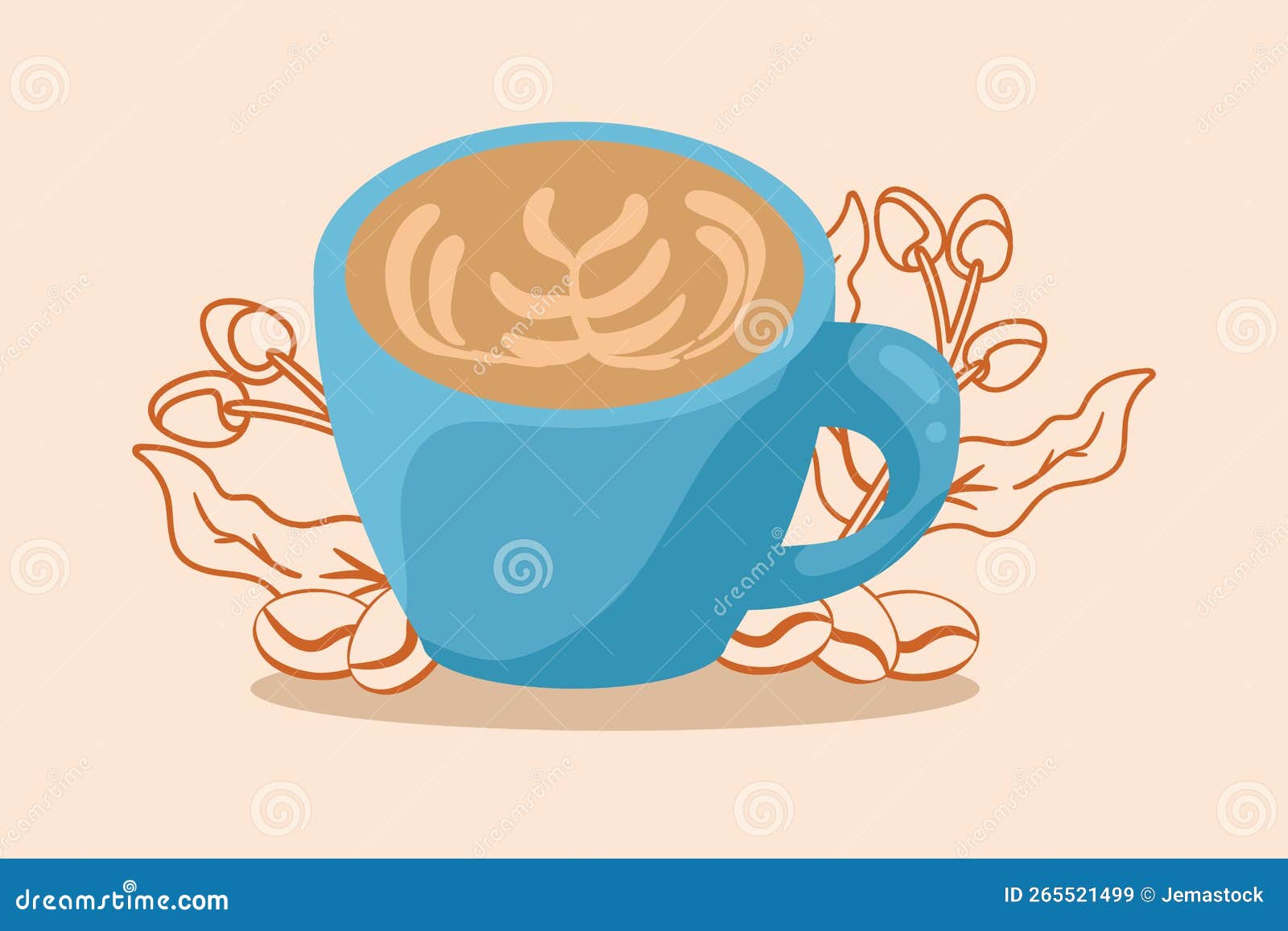 Coffee with milk in cup stock vector. Illustration of food - 265521499