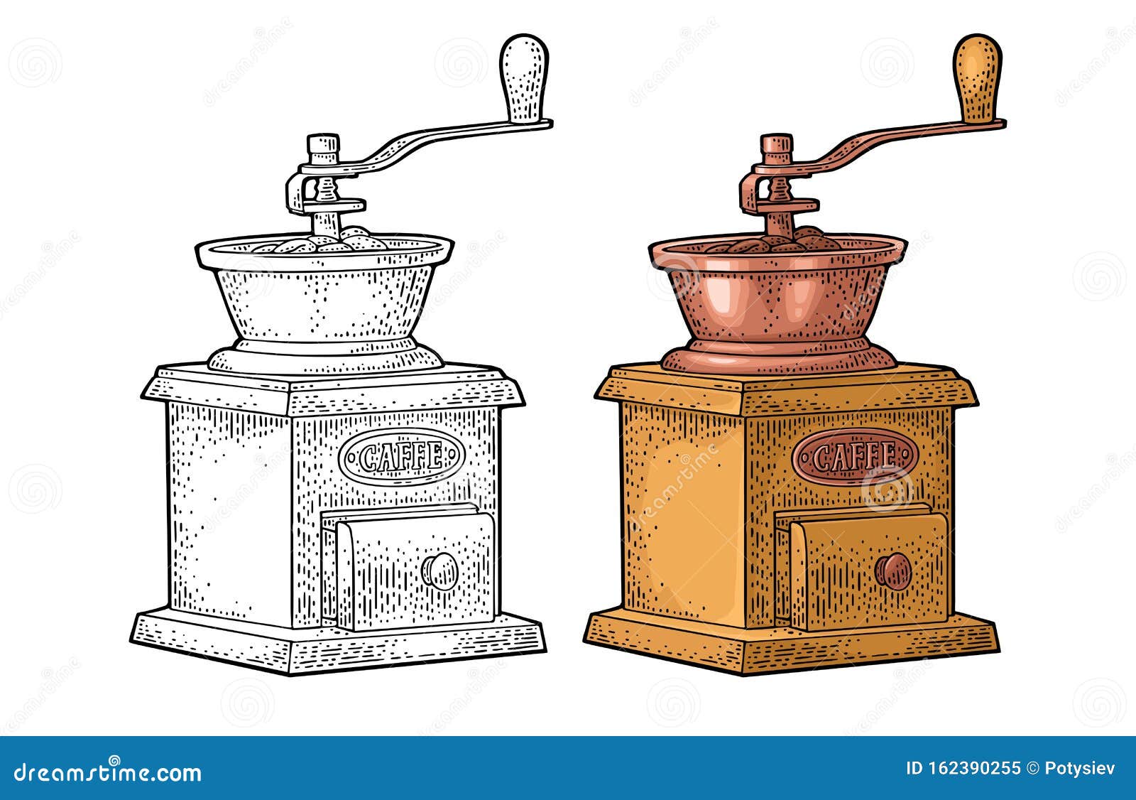 Coffee Mill. Hand Drawn Sketch Style. Vintage Color Vector Engraving ... Coffee Mill. Hand Drawn Sketch Style. Vintage Color Vector Engraving ...
