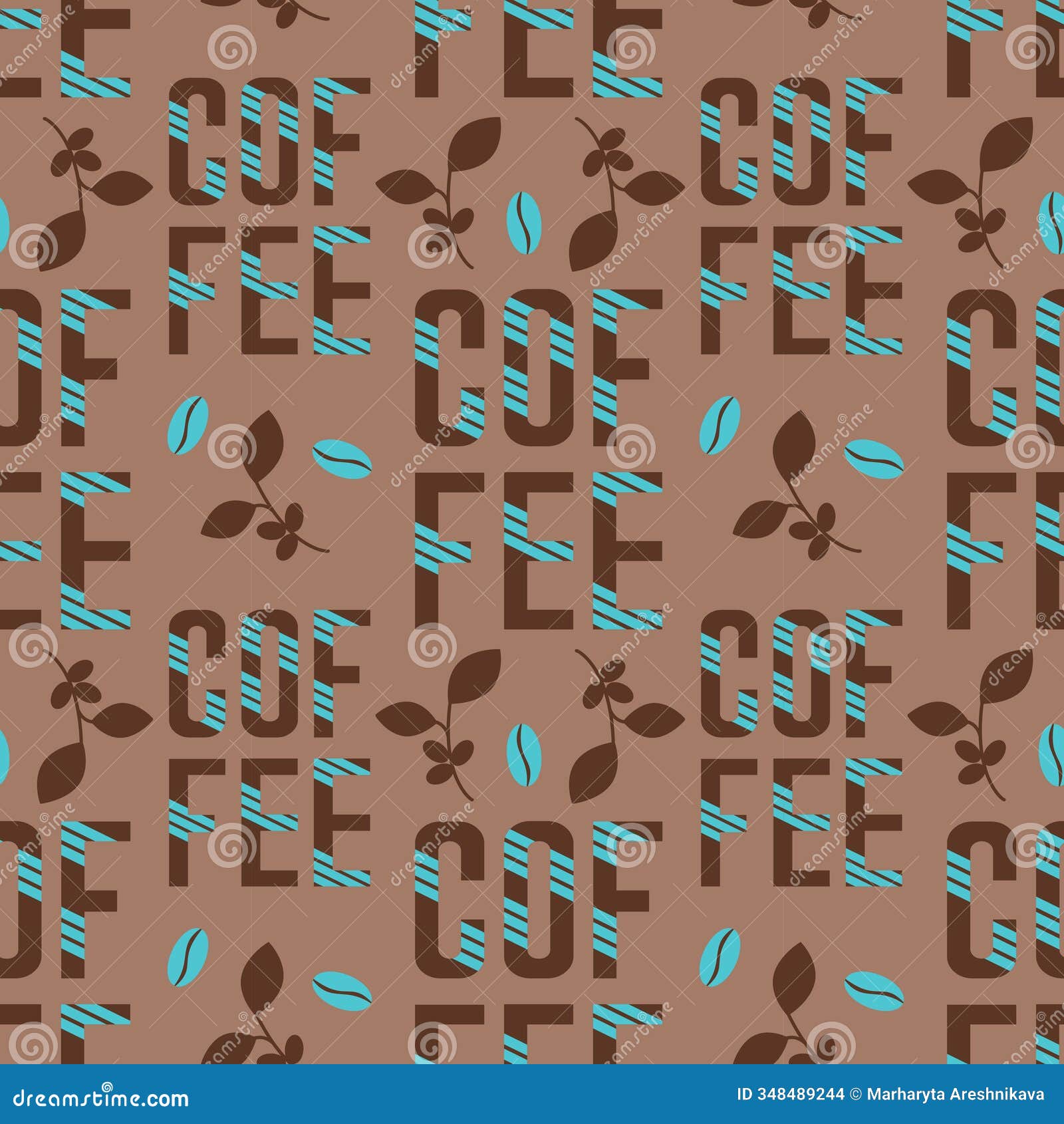 Coffee Mocha Mousse Pattern with Stylized Letters and Coffee Beans and ...