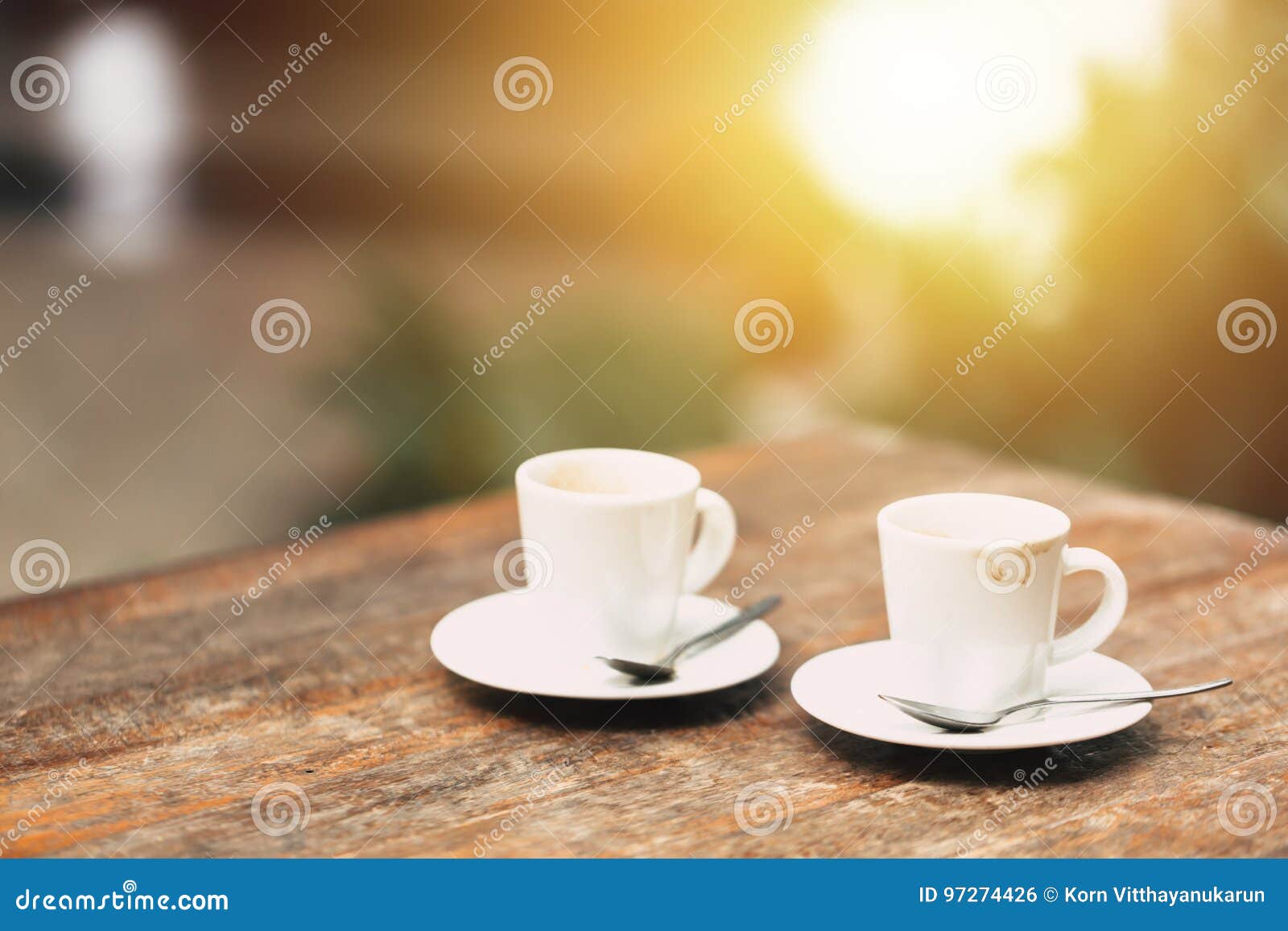 Coffee in the Morning, Two Cup of Espresso on Wood Table Stock Photo ...
