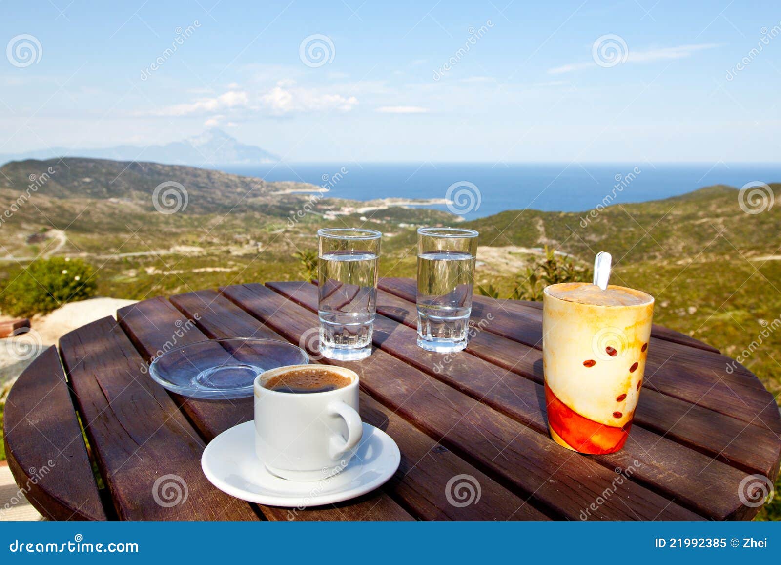 Coffee, mountains and sea stock image. Image of holiday - 21992385