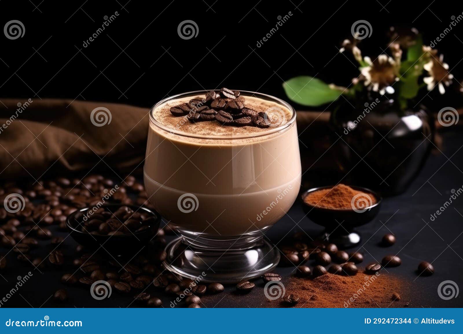 Coffee Mousse Decorated with Cocoa Powder and Coffee Beans Stock Photo ...