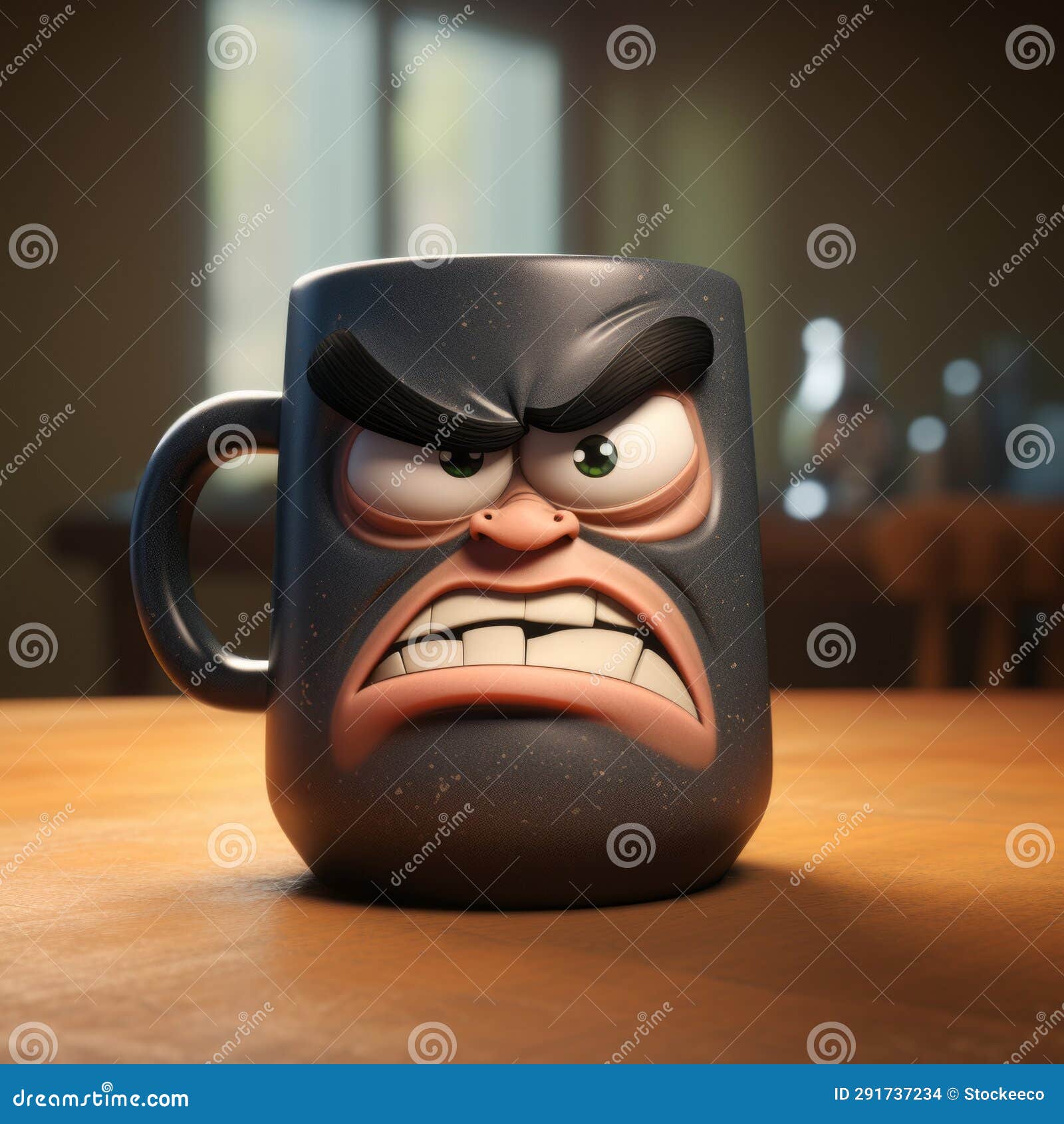 Grumpy Coffee Mug with Angry Expression - Pixar Style Stock ...