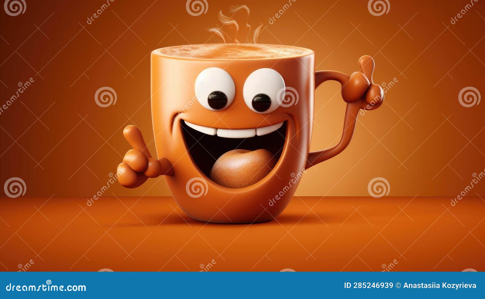 Coffee Mug with Smiley Face on Orange Background. 3d Illustration ...