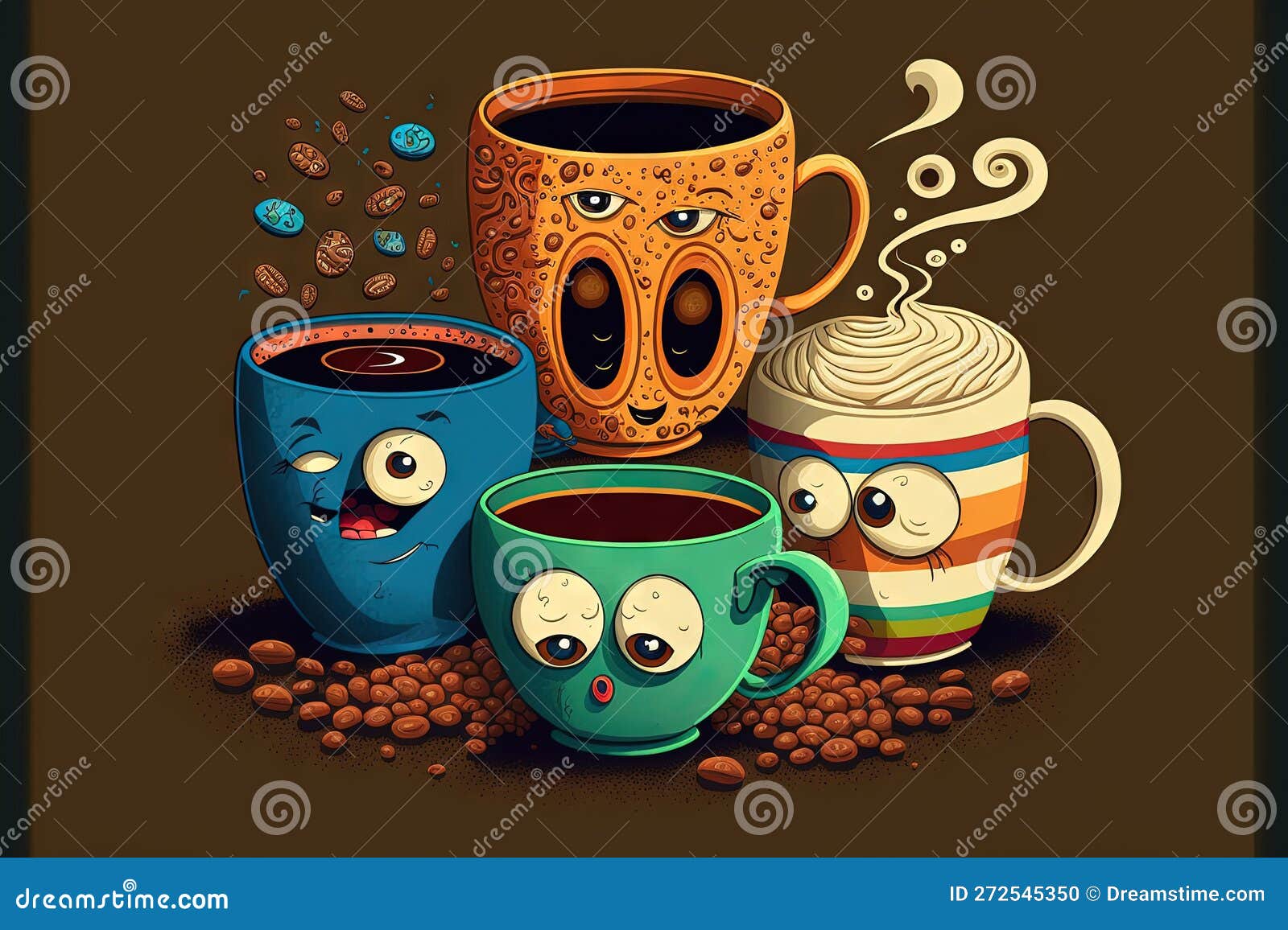Coffee Mugs and Beans Collaged Stock Illustration - Illustration of ...